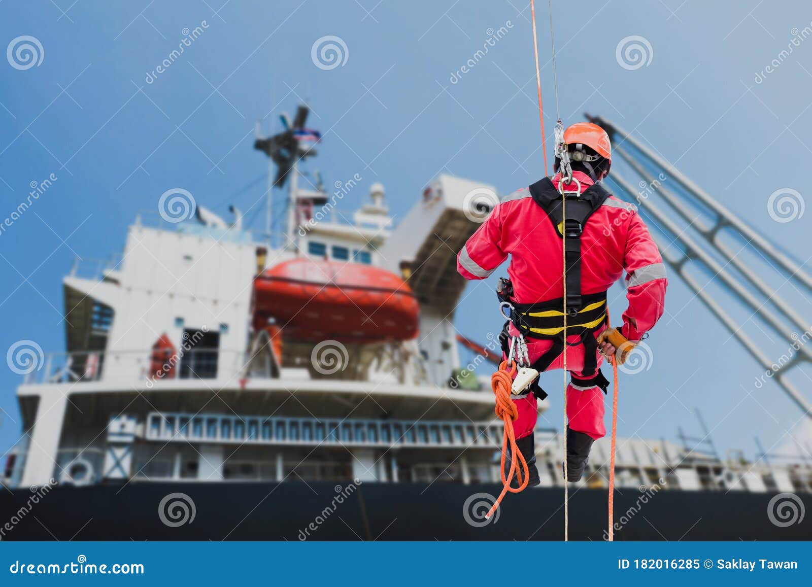 Worker Abseiling and Rope Access Sprinkle on High Place Stock Image ...