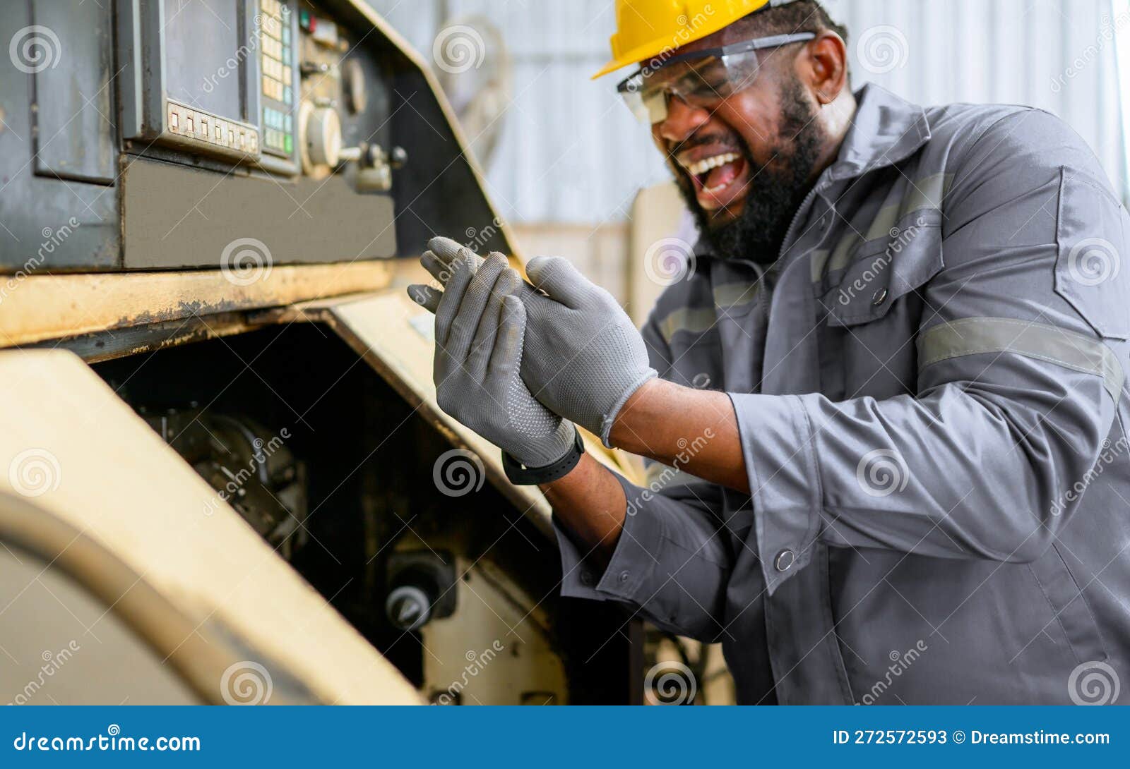 Worker with Accident at Factory, People with Injury from Hard Work in ...