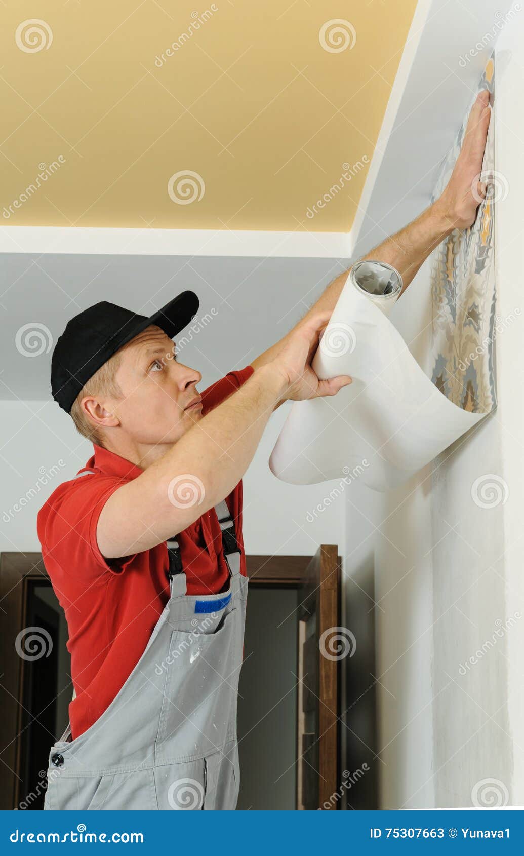 Worker Adhesive Wallpapers. Stock Image - Image of brush, roller: 75307663