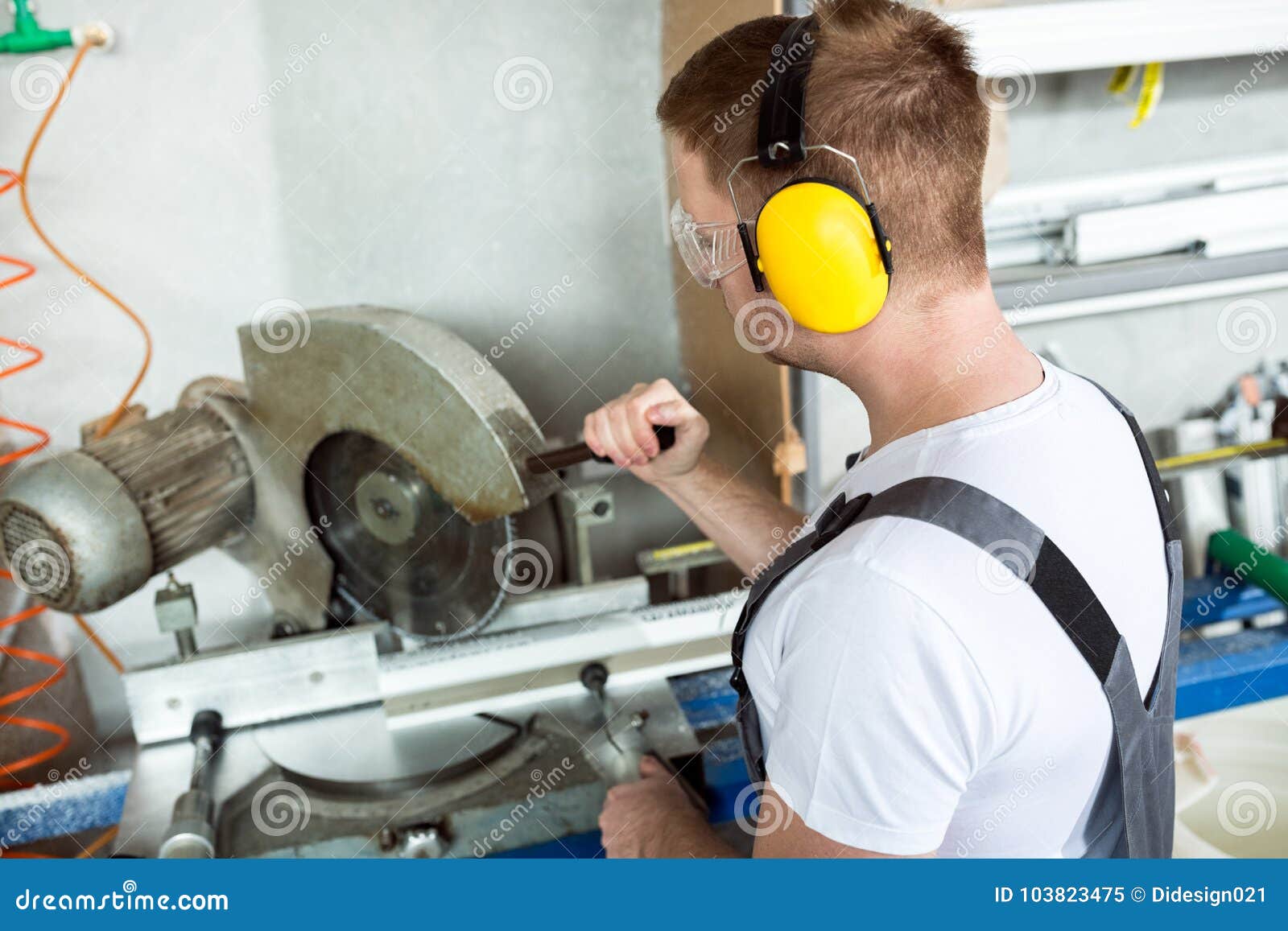 Worker Cutting PVC Profile with Circular Saw Stock Image - Image of ...