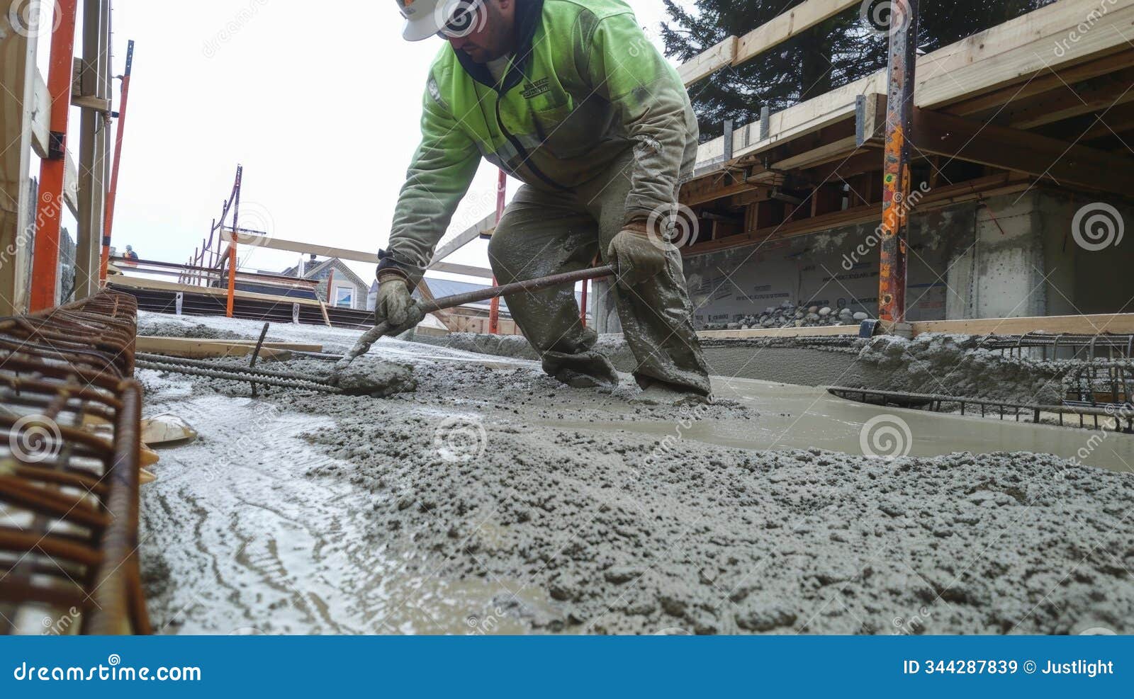 A Worker Adjusting the Speed and Intensity of the Concrete Depending on ...