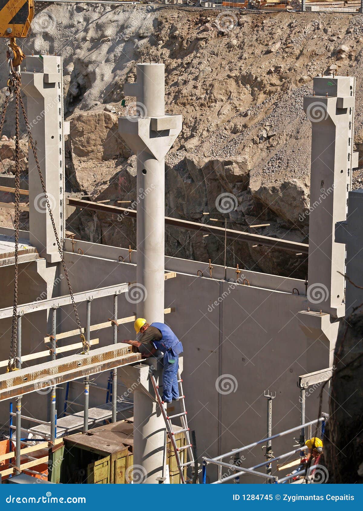 Worker Adjusts Floor Reinforcement Stock Image - Image of building ...