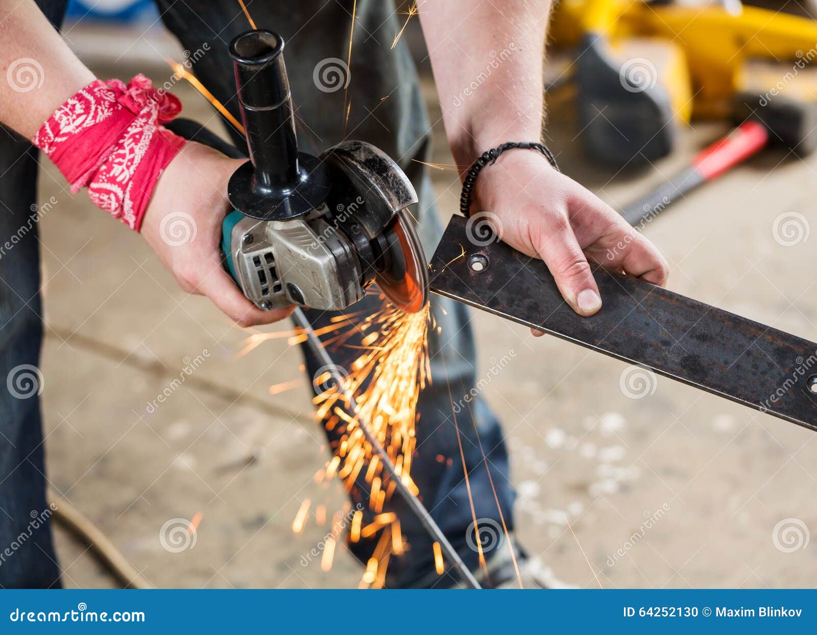Worker with Angle Grinder for Metal on Workplace Stock Photo - Image of ...
