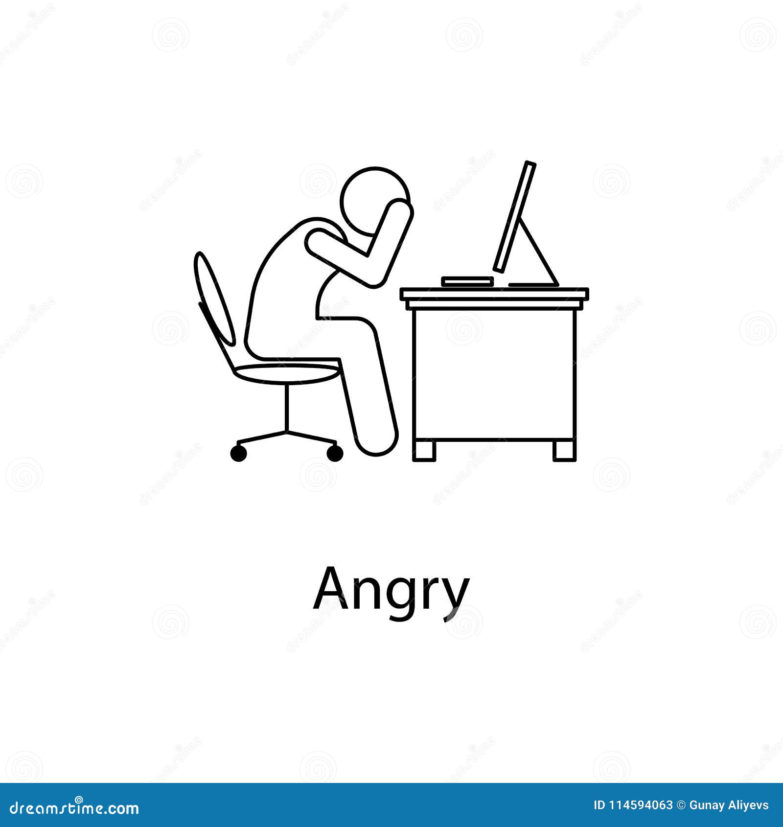Worker is Angry Icon. Element Man in Front of a Computer in the ...