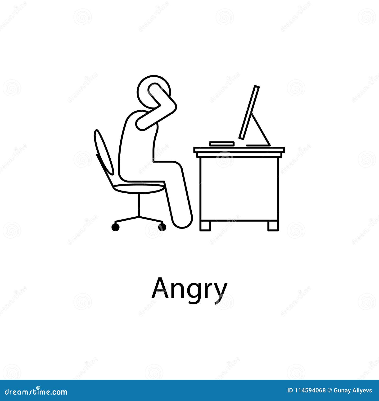 Worker is Angry Icon. Element Man in Front of a Computer in the ...