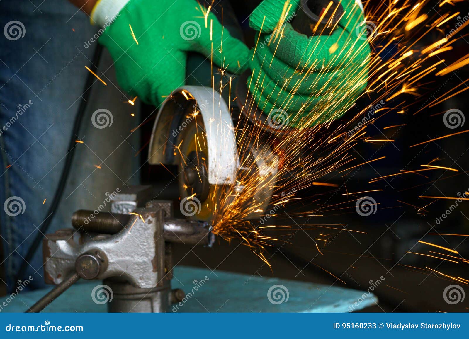 Worker with Angular Grinding Machine is Cutting the Metal Stock Image ...