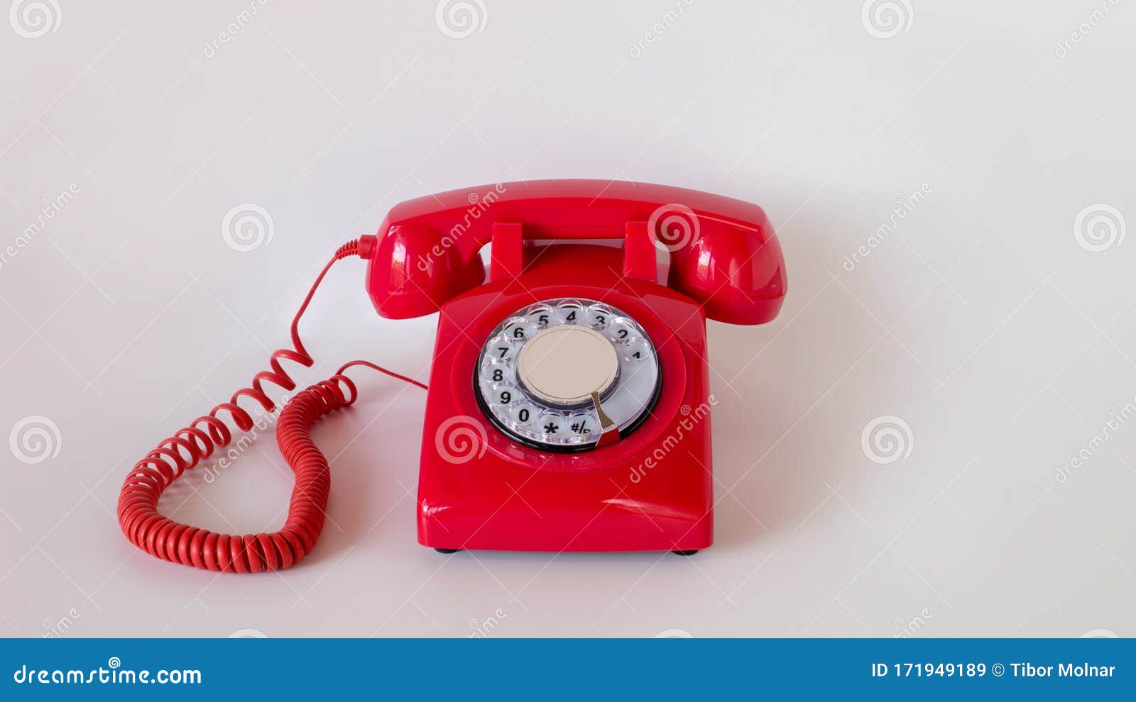 Red Rotary Dial Telephone Front View Stock Image - Image of retro ...