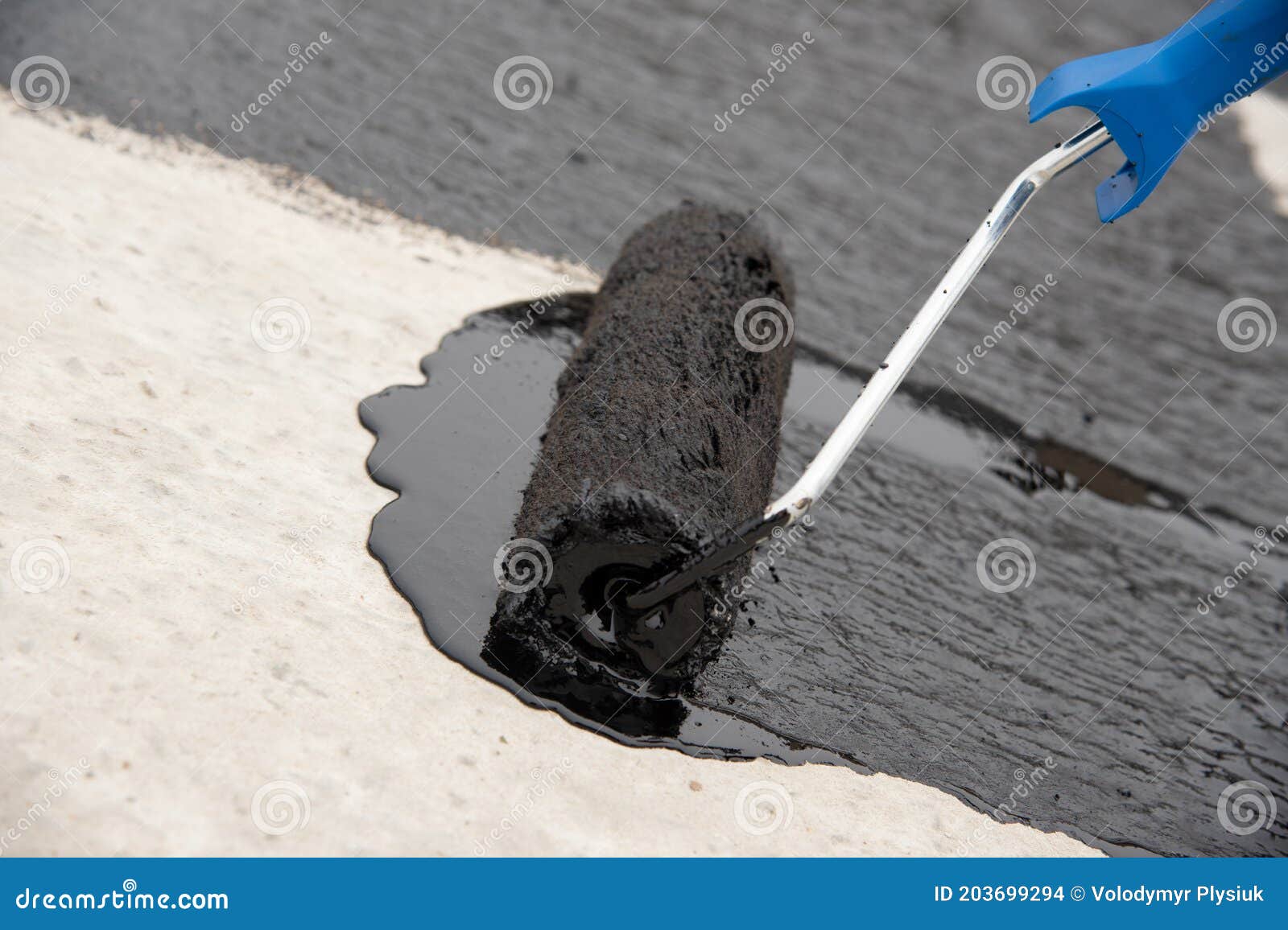 Worker Applies Bitumen Mastic on the Foundation Stock Photo - Image of ...