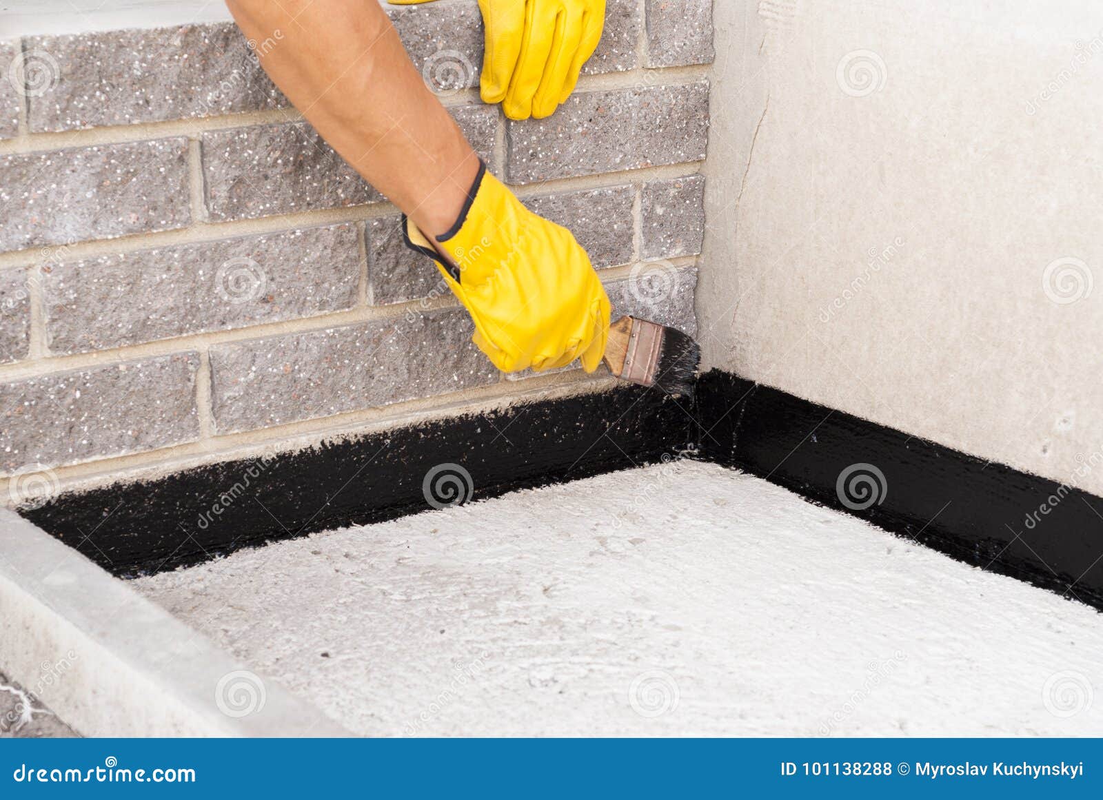 Bitumen Waterproofing of the Foundation Stock Photo - Image of ...