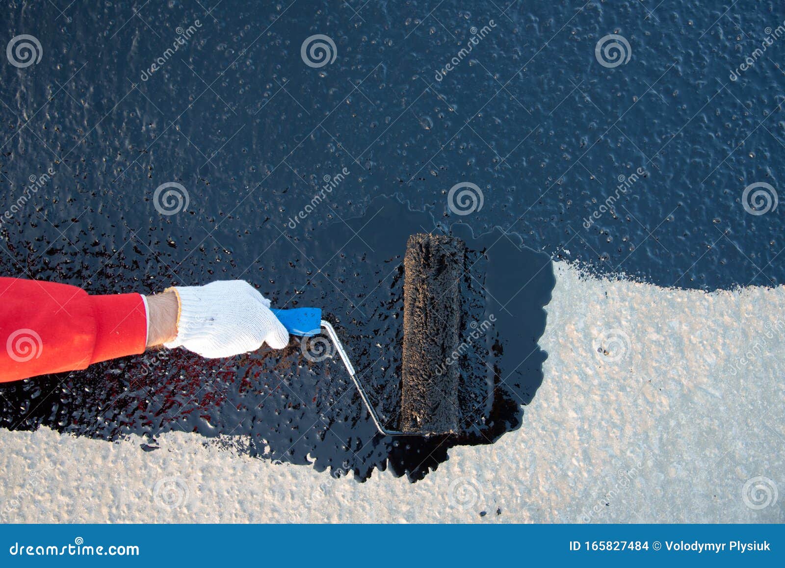 Worker Applies Bitumen Mastic on the Foundation Stock Photo - Image of ...