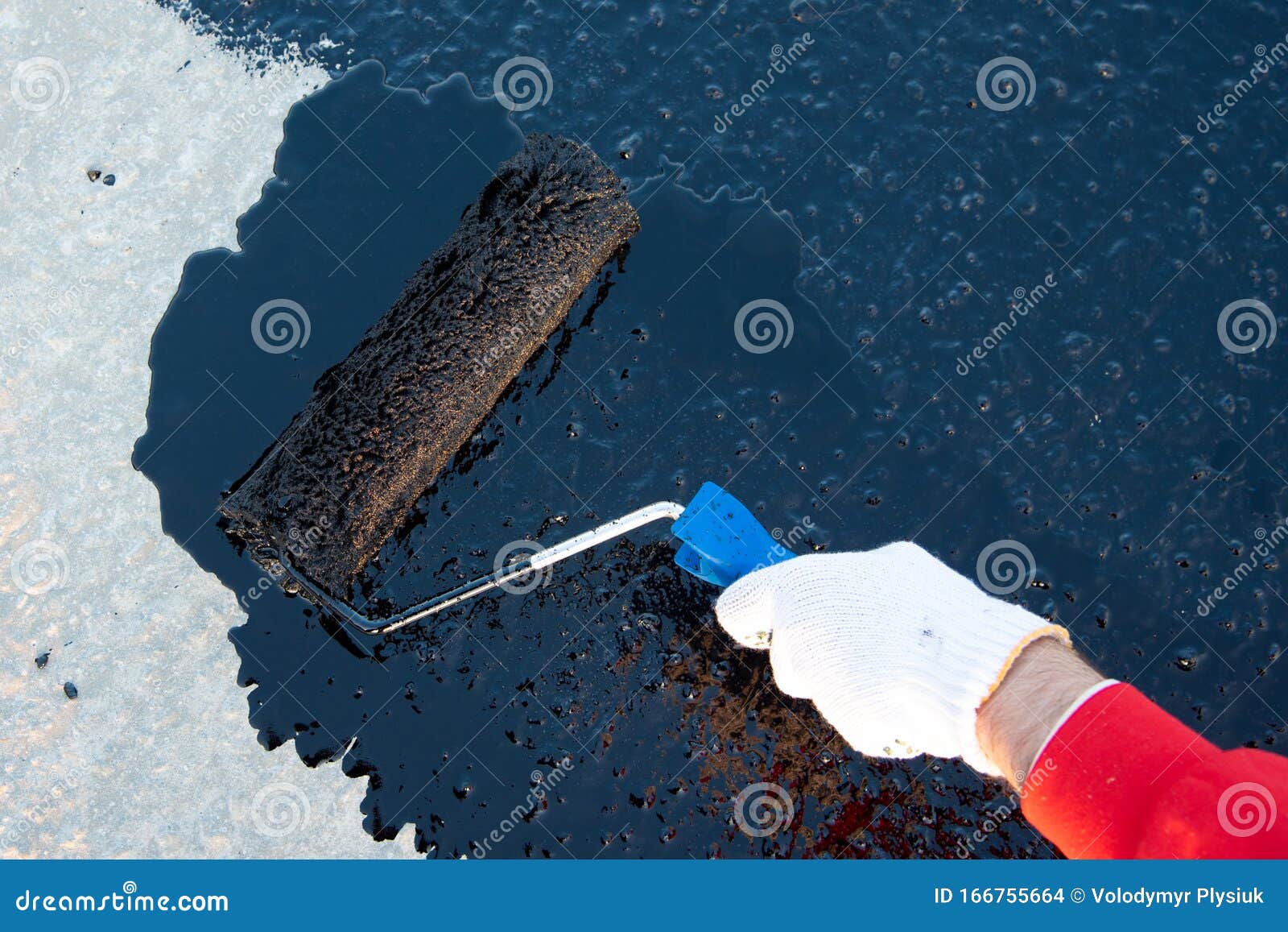 Worker Applies Bitumen Mastic on the Foundation Stock Photo - Image of ...