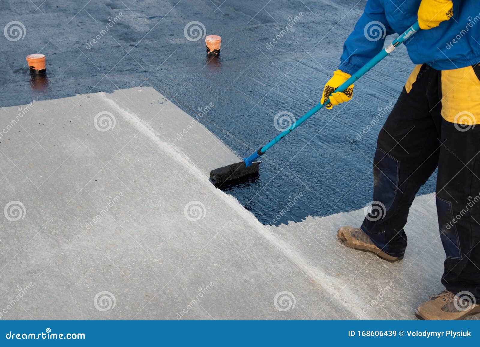 Worker Applies Bitumen Mastic on the Foundation Stock Image - Image of ...