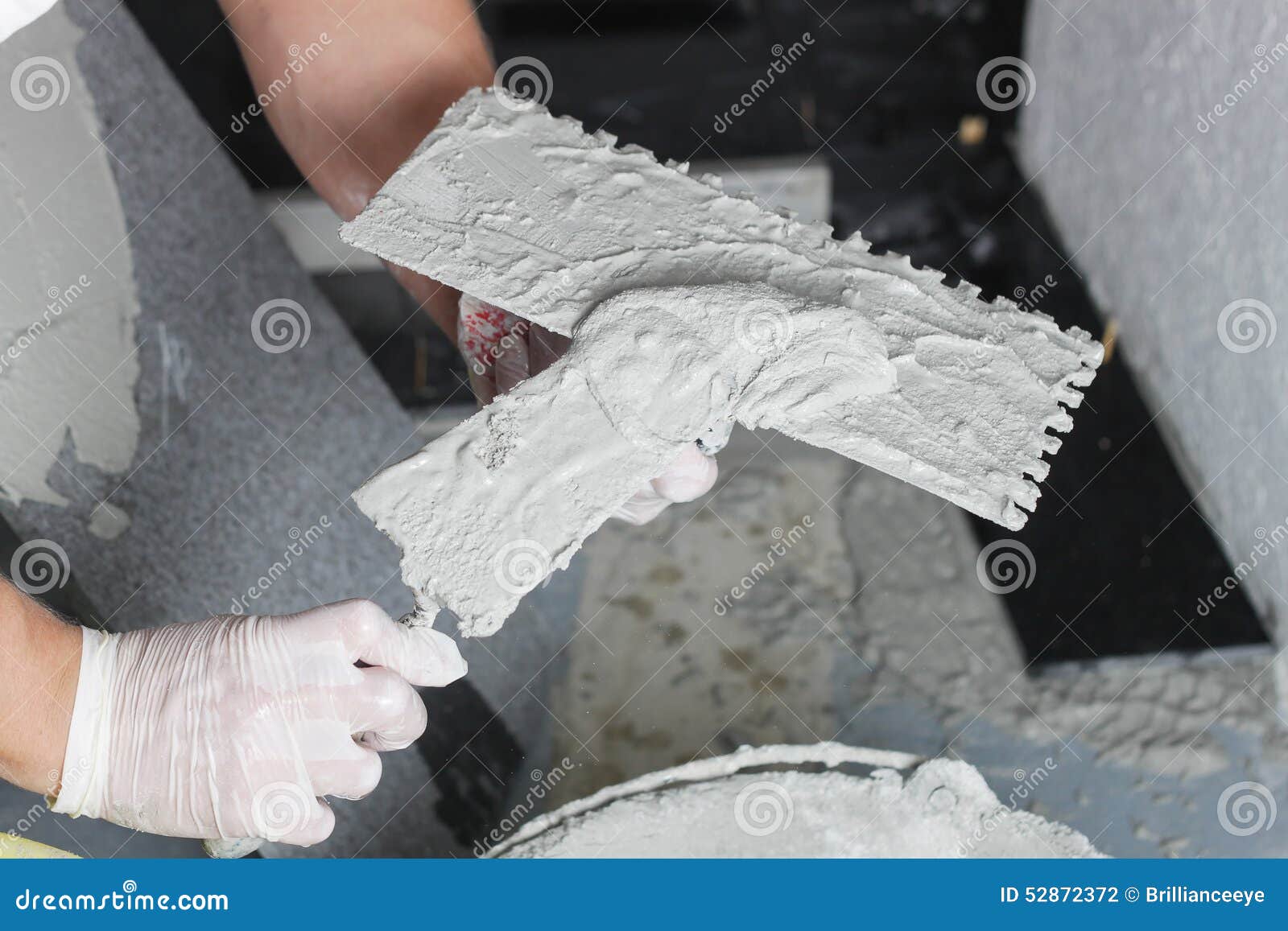 Worker Apply Mortar To Spatula Stock Photo - Image of concrete, work ...