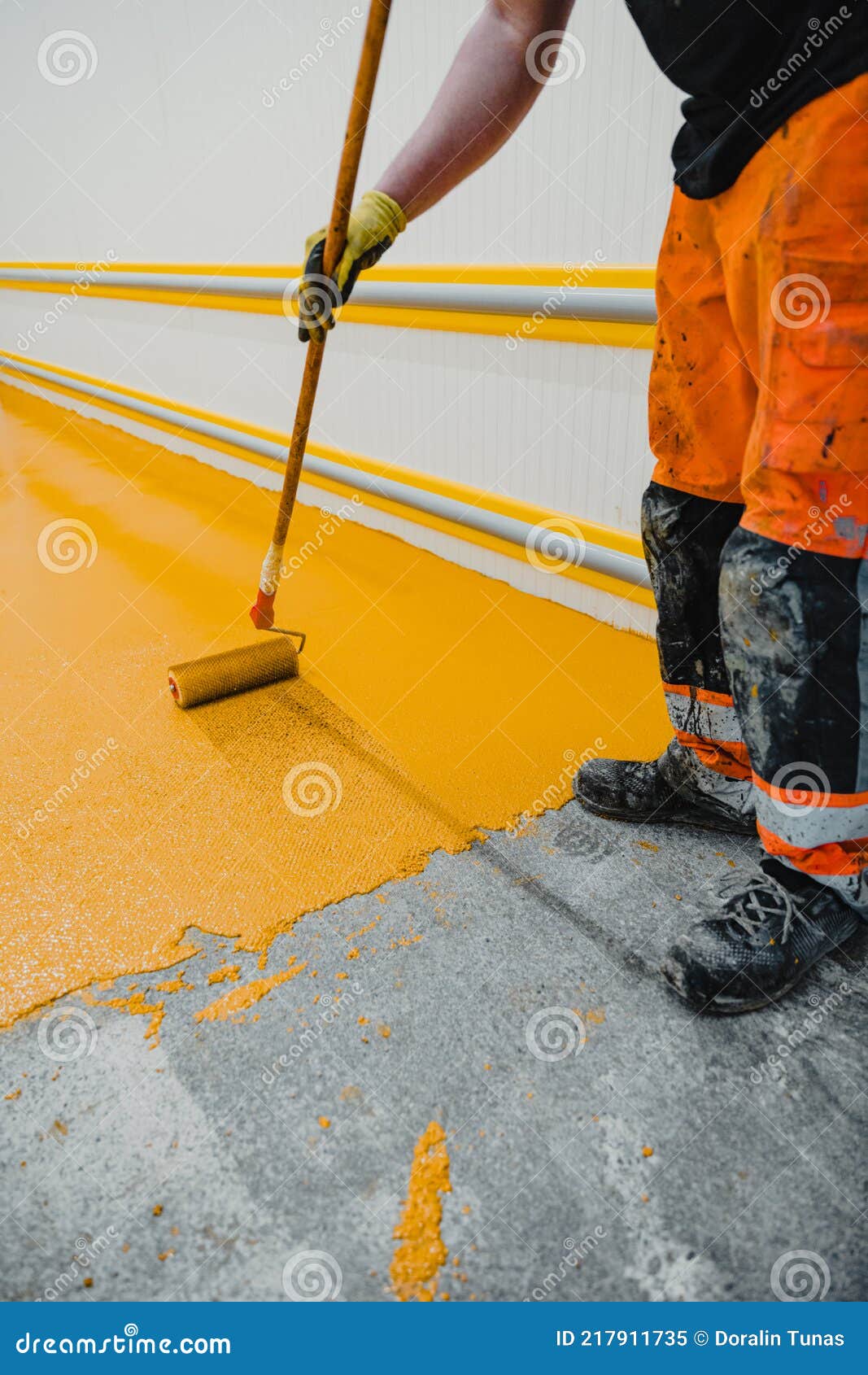 Worker Applying Epoxy and Polyurethane Flooring System Stock Image ...