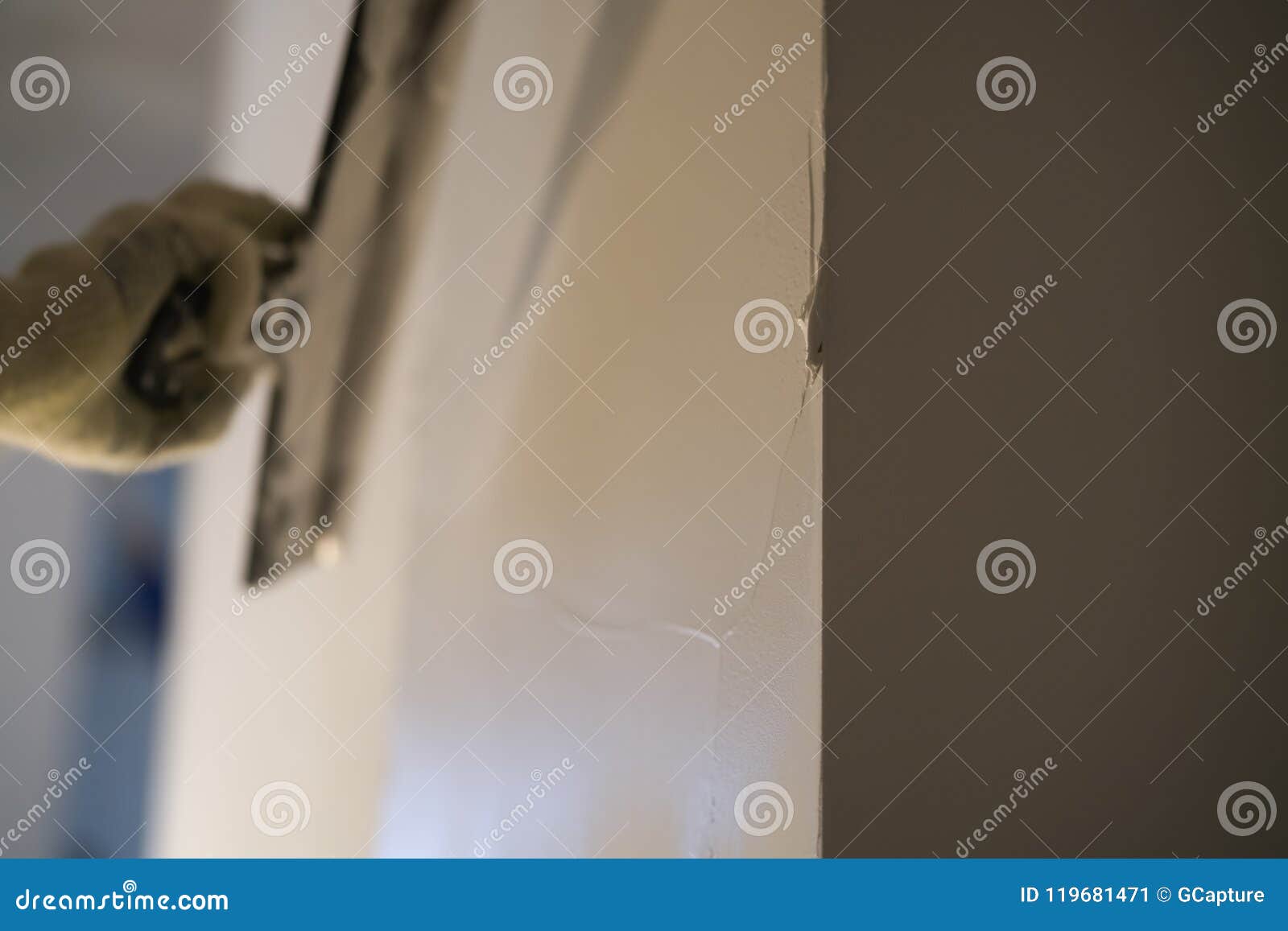 Worker Applying Putty on the Wall with Putty Knife Stock Image - Image ...