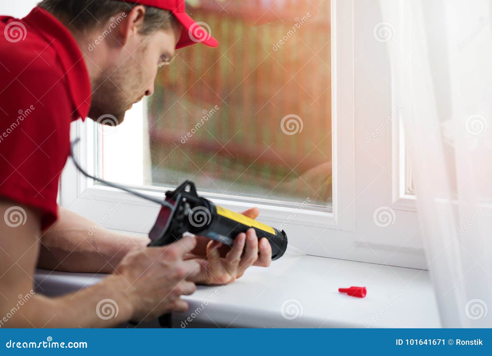 Worker Applying Silicone Sealant Under Window Frame Stock Image - Image ...