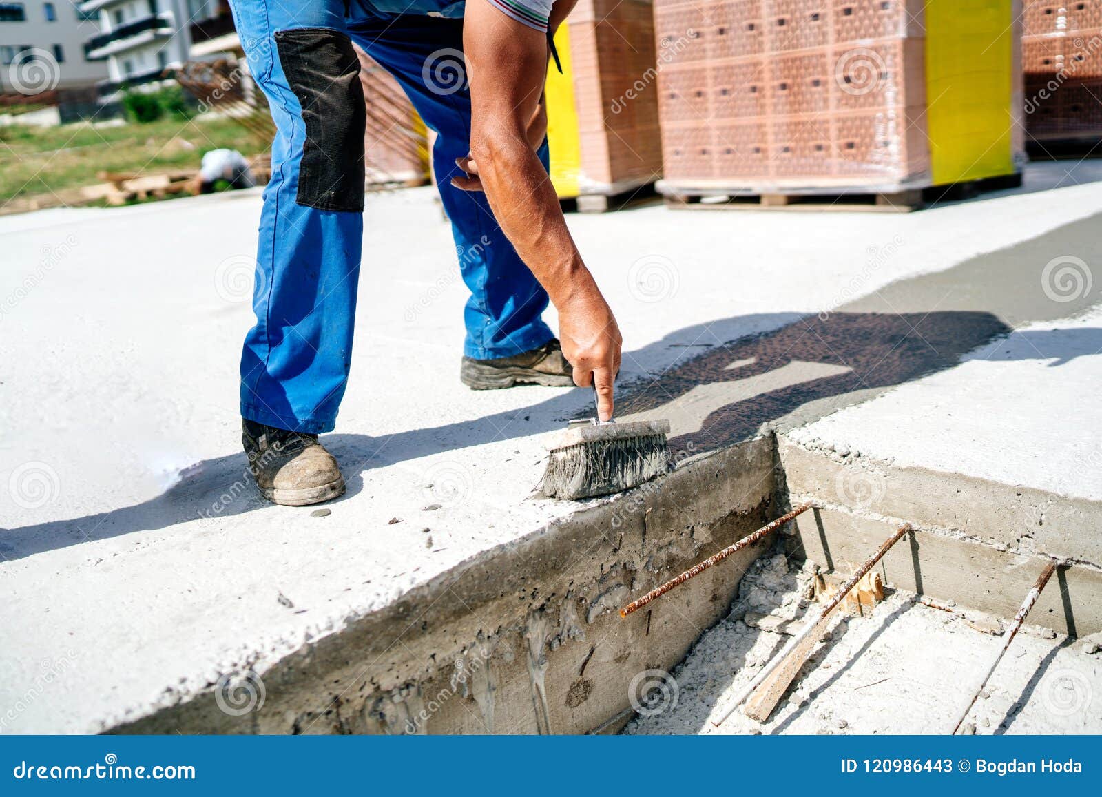 Worker Applying Waterproofing Sealant at Construction Site Stock Image ...