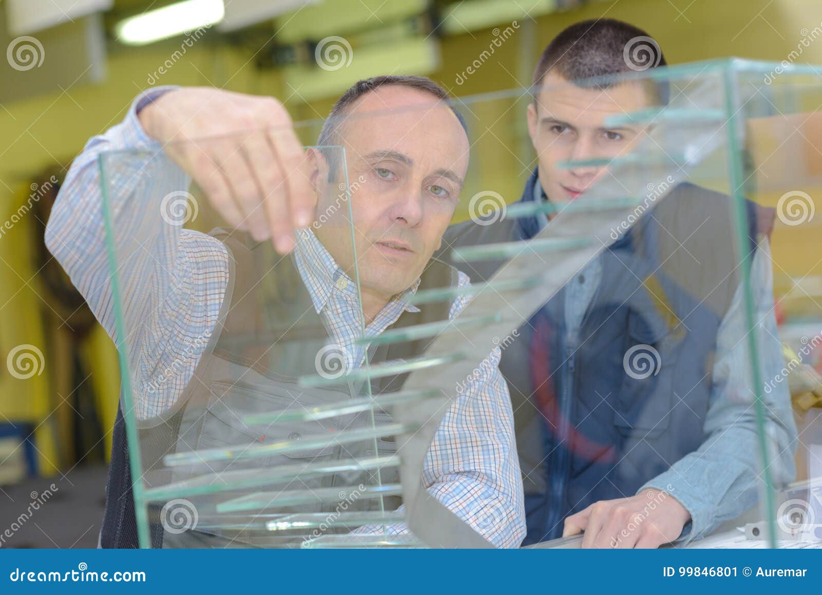 Worker with Apprentice at Glass Factory Stock Image - Image of factory ...