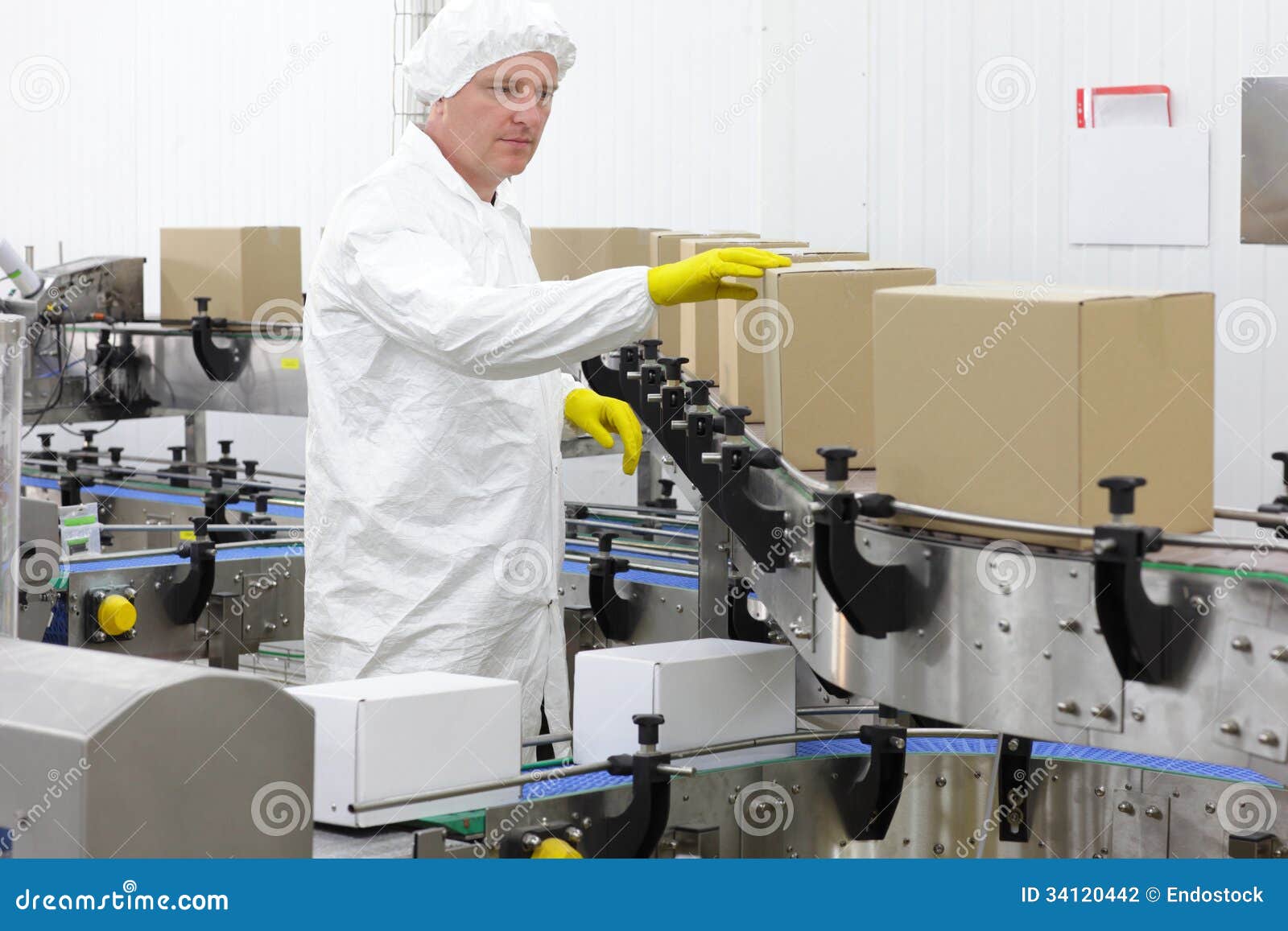 Worker in Apron, Cap at Production Line in Factor Stock Photo - Image ...