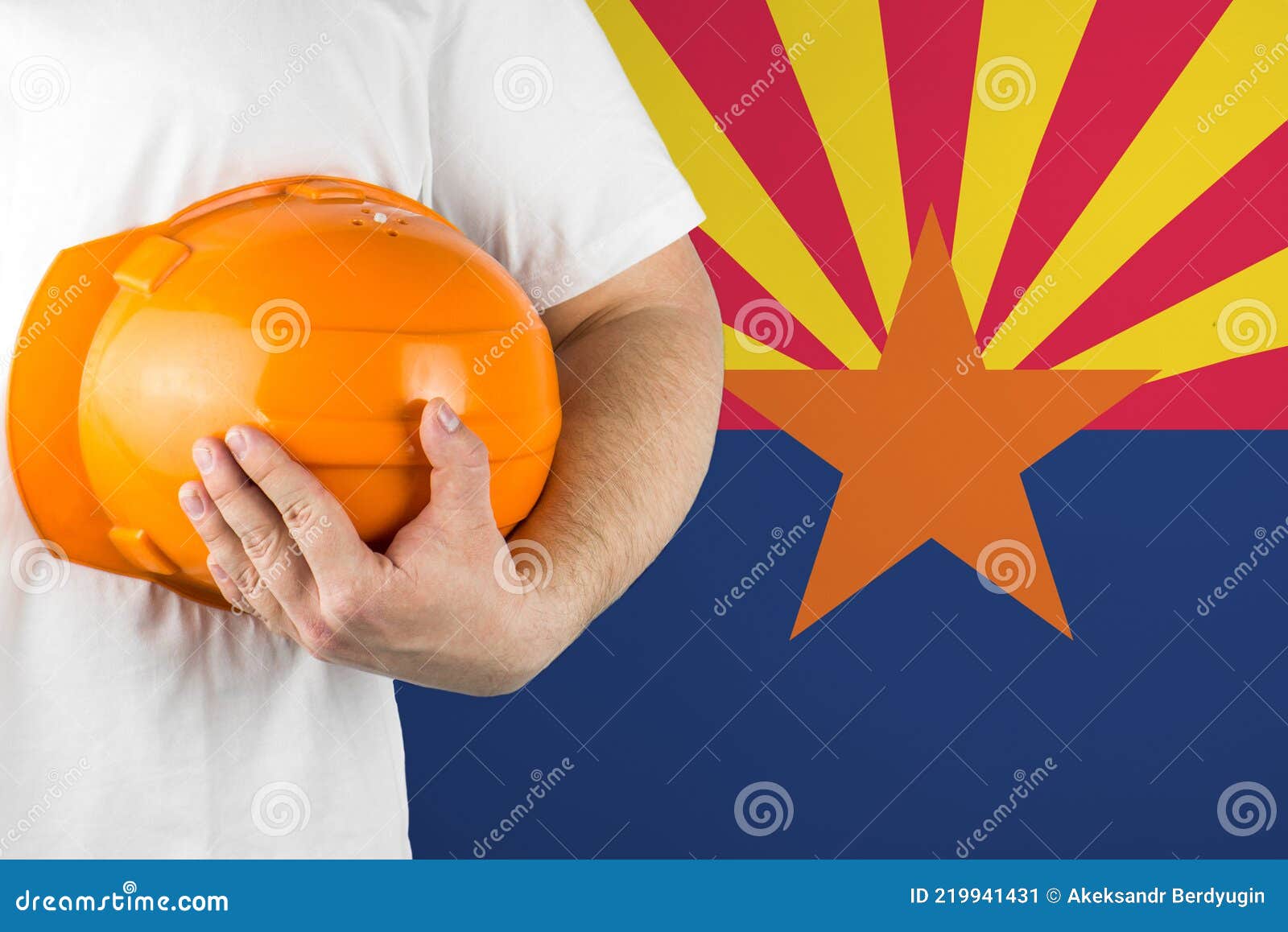 Worker with Arizona Flag on Background for Working on Labor Day ...