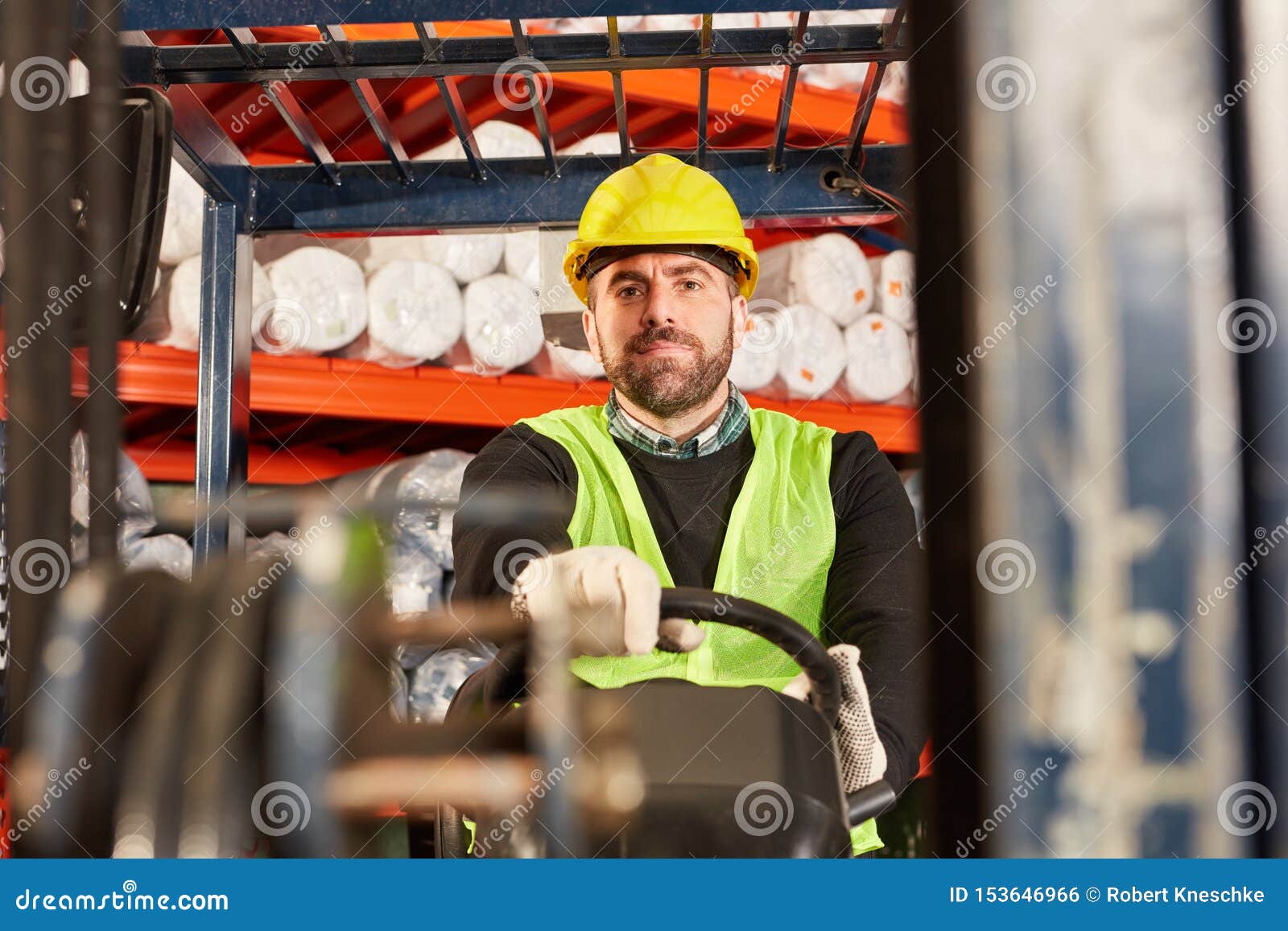 Worker As a Forklift Driver on the Forklift Stock Photo - Image of ...
