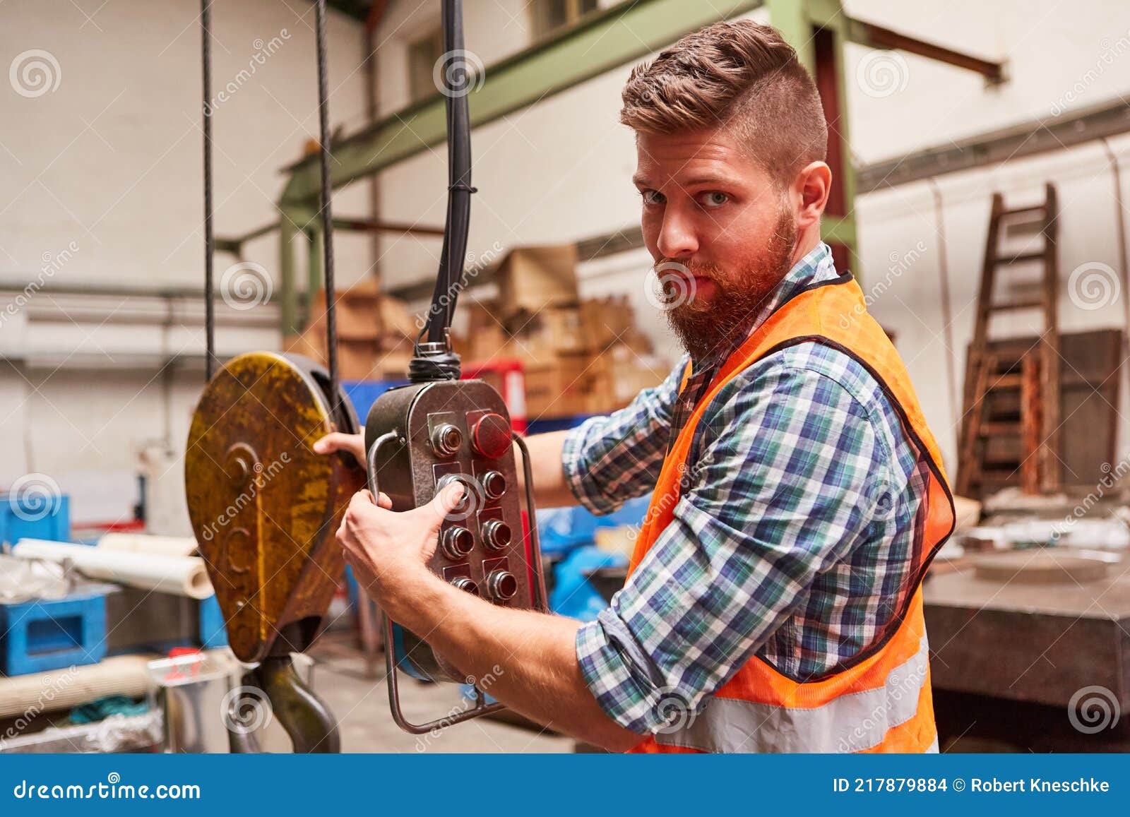 Worker As a Machinist at the Control Panel of a Machine Stock Photo ...