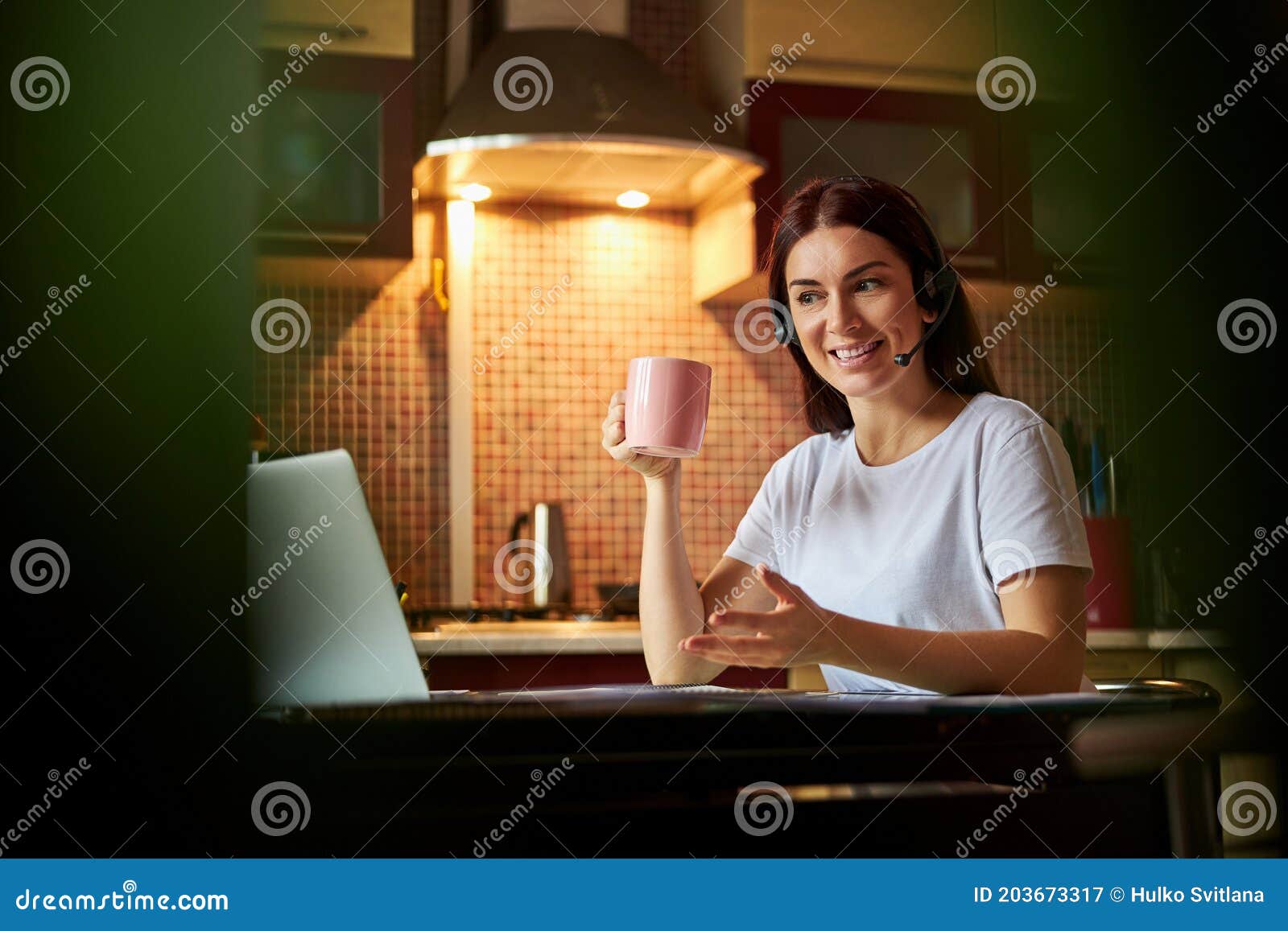 Worker Asking a Question while Lifting Her Tea Stock Image - Image of ...