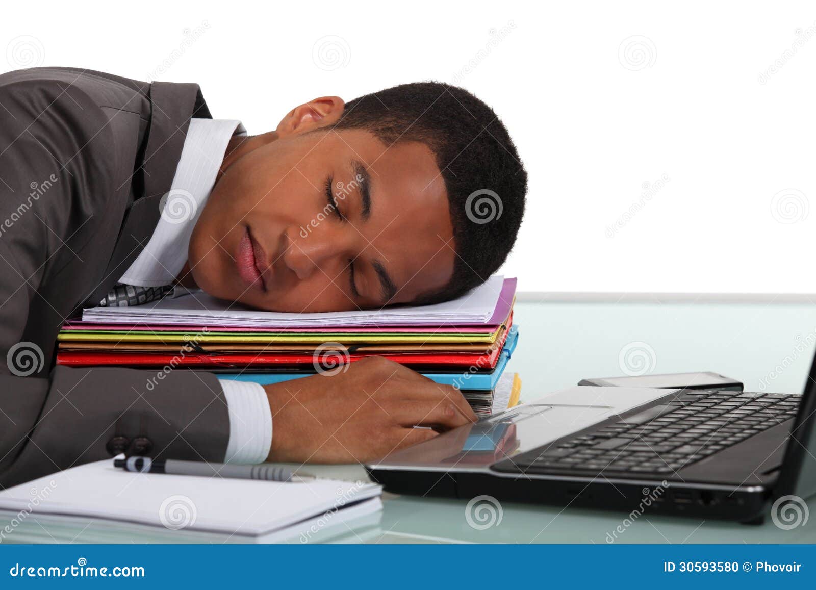 Worker asleep at desk stock photo. Image of files, headache - 30593580