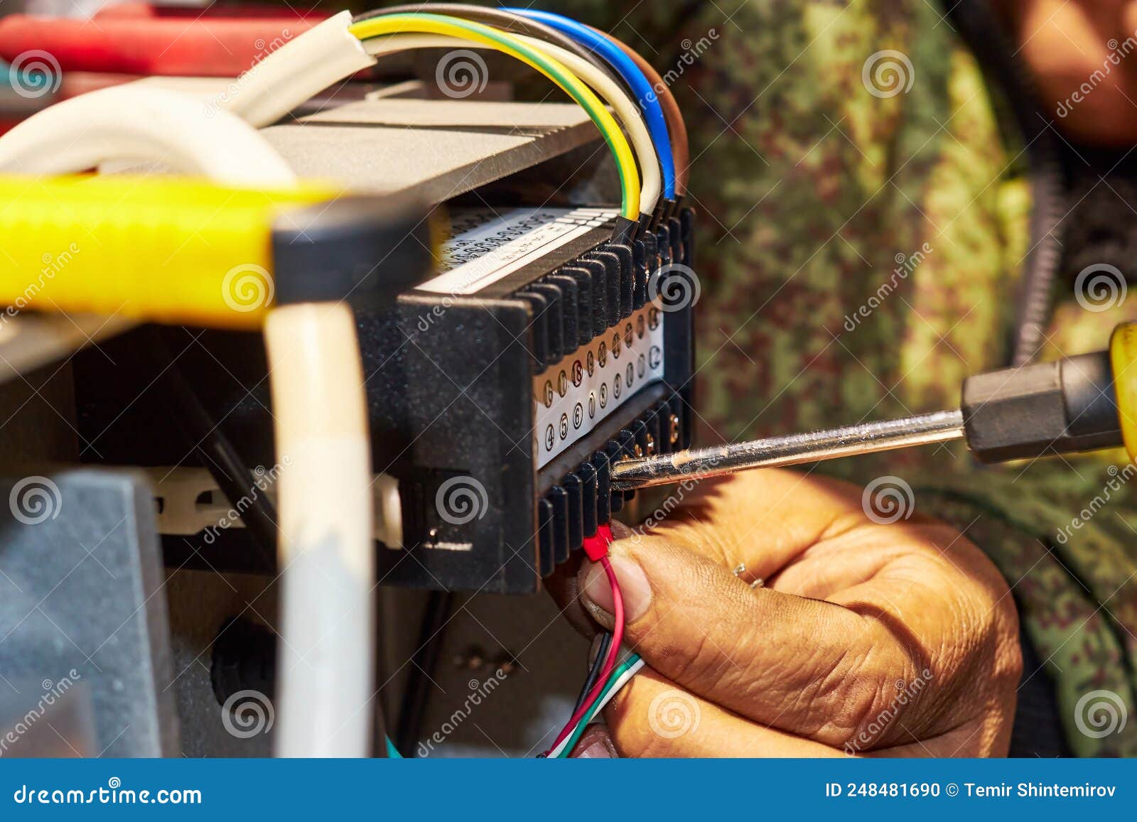 Worker Assembling Contact Panel with Wired Electrical Contactor Stock ...