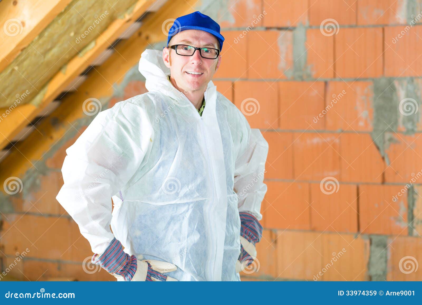 Worker Attaching Thermal Insulation To Roof Stock Image - Image of ...