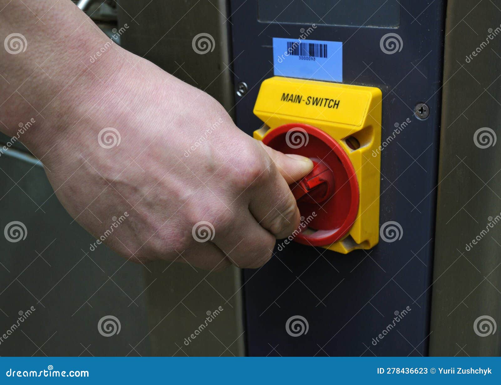 Worker Baker Hand Pressing Power Button on a Control Panel of an ...