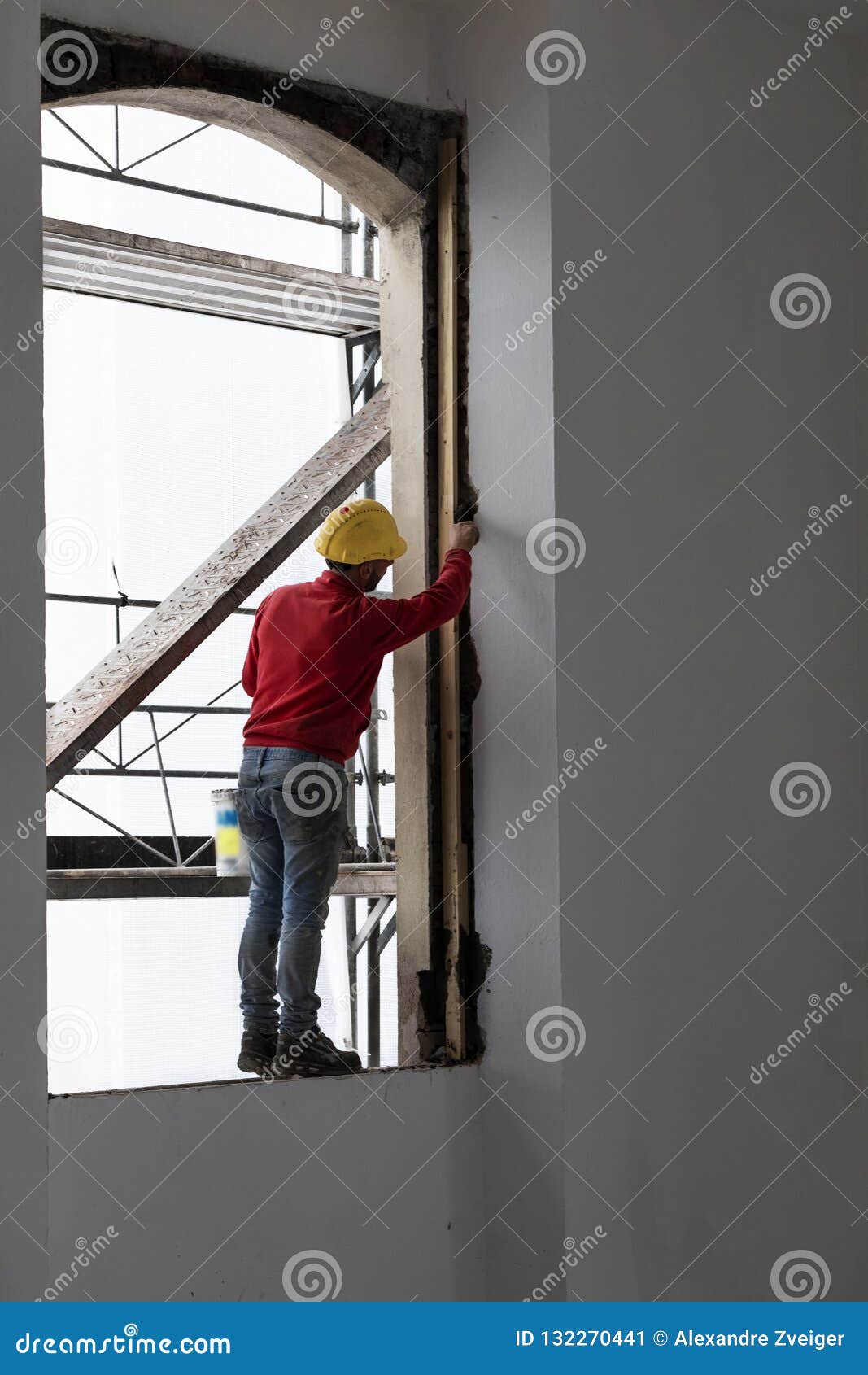 Worker Balancing on a Window while Working Stock Image - Image of ...