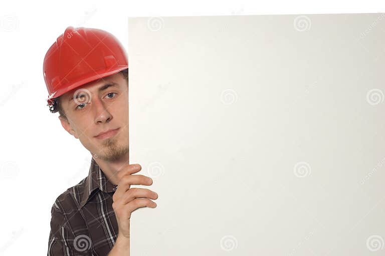 Worker with banner stock image. Image of hard, businesswoman - 5353175