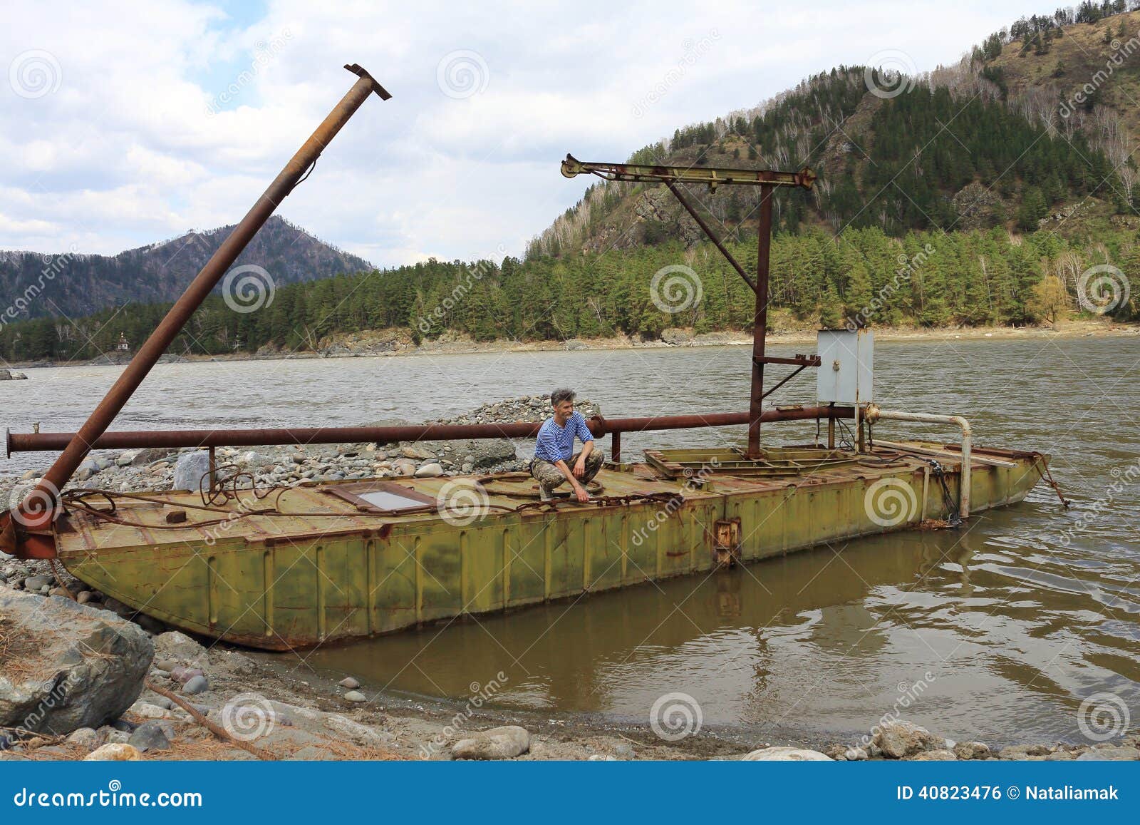 The worker on the barge stock photo. Image of installation - 40823476