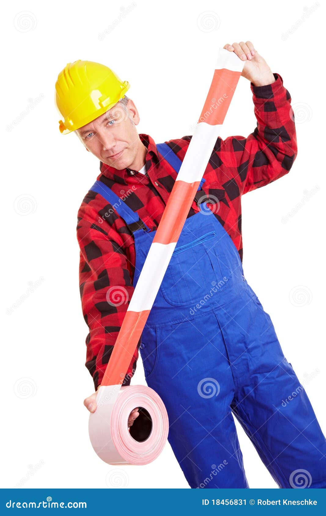 Worker with barrier tape stock image. Image of person - 18456831