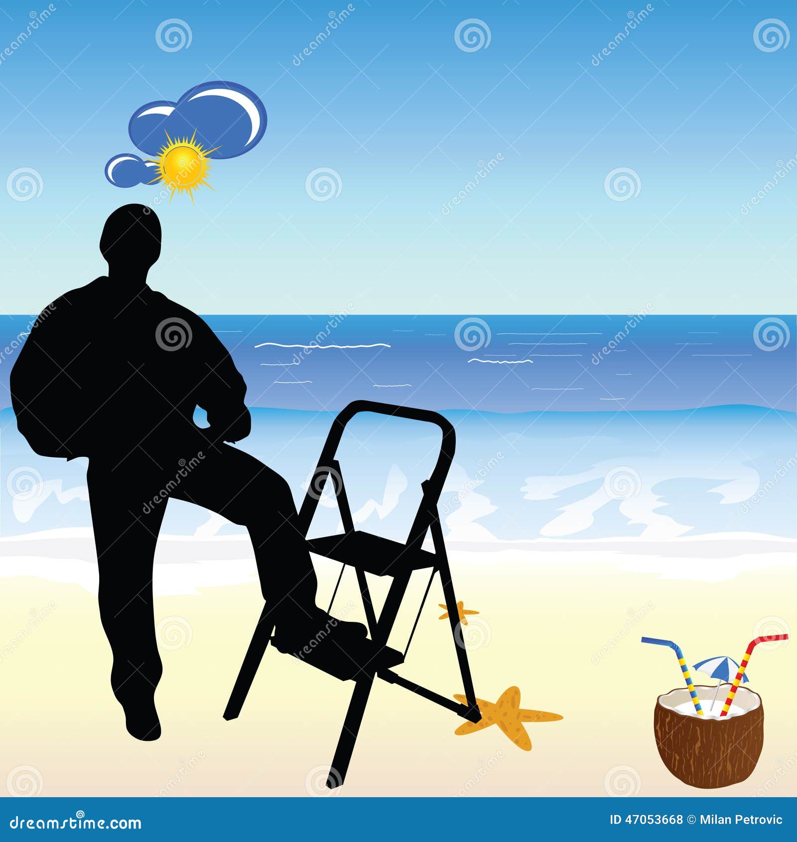 Worker on the Beach Paradise Vector Illustration Stock Vector ...