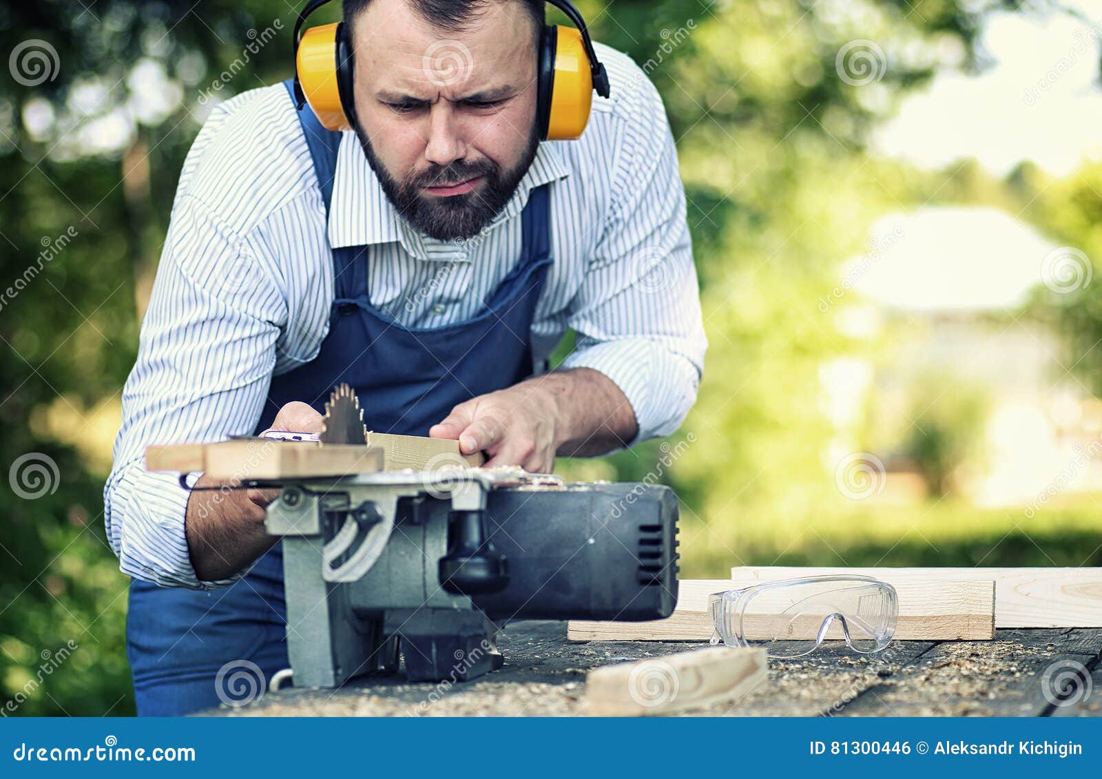 Worker Beard Man with Circular Saw Stock Photo - Image of caucasian ...