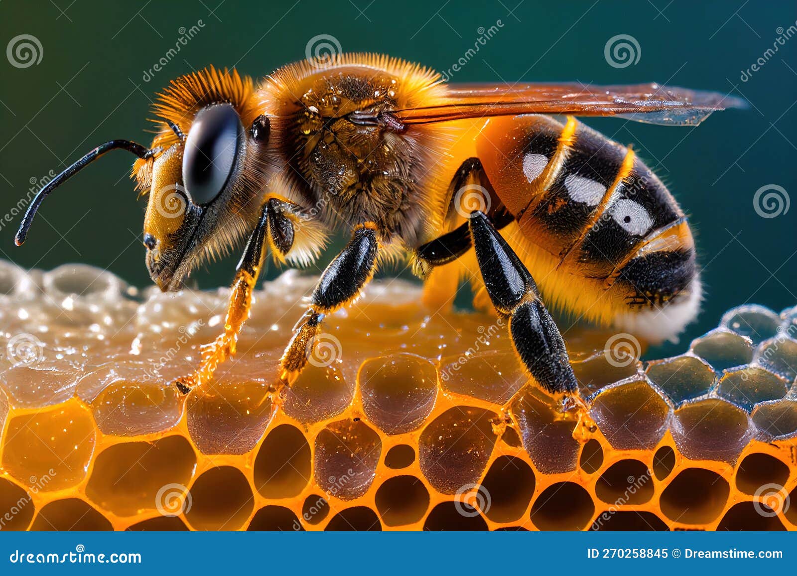 A Worker Bee on a Honeycomb. Ai Generative Stock Illustration ...