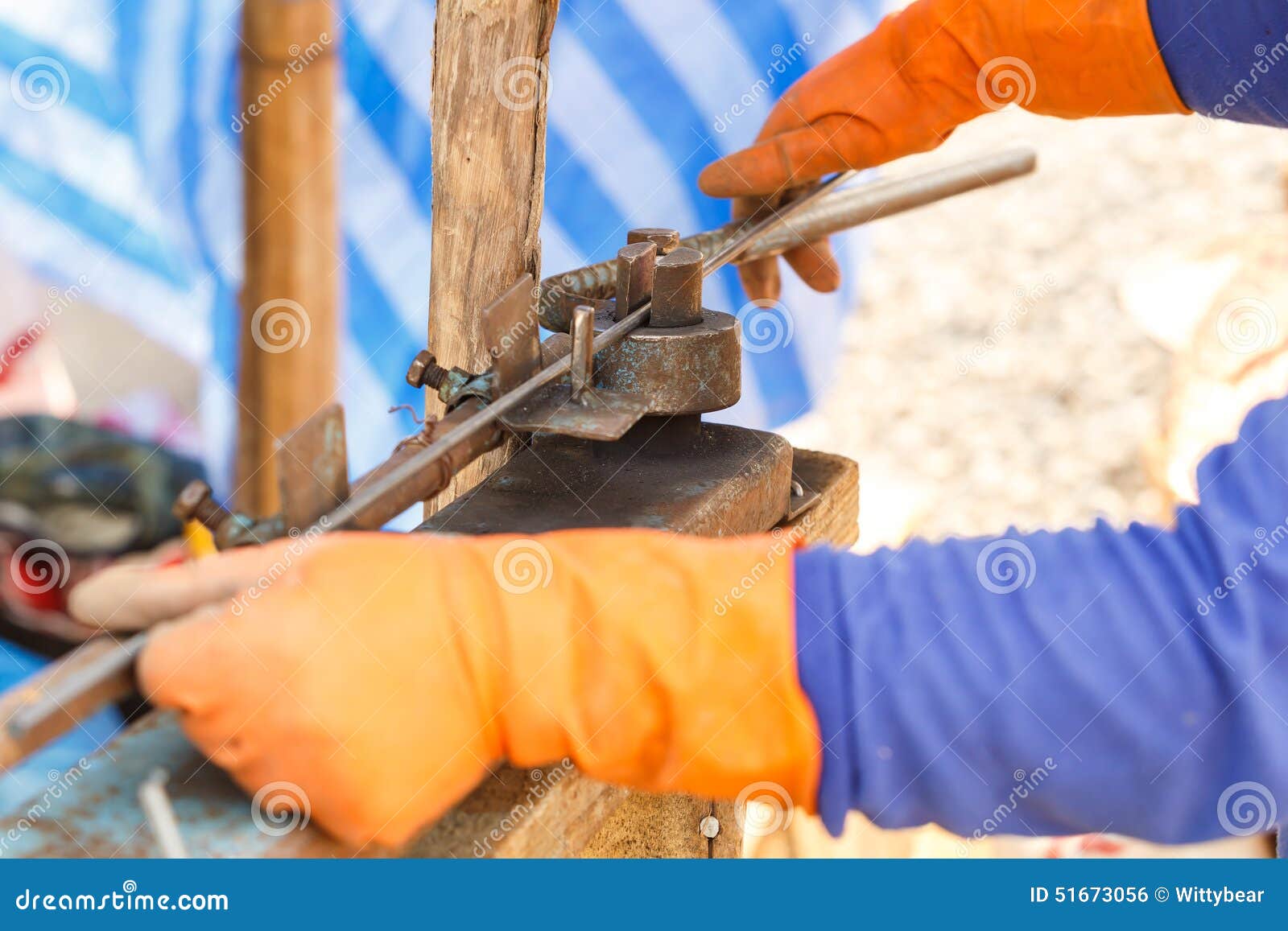 Worker Bending Steel for Construction Job Stock Photo - Image of ...
