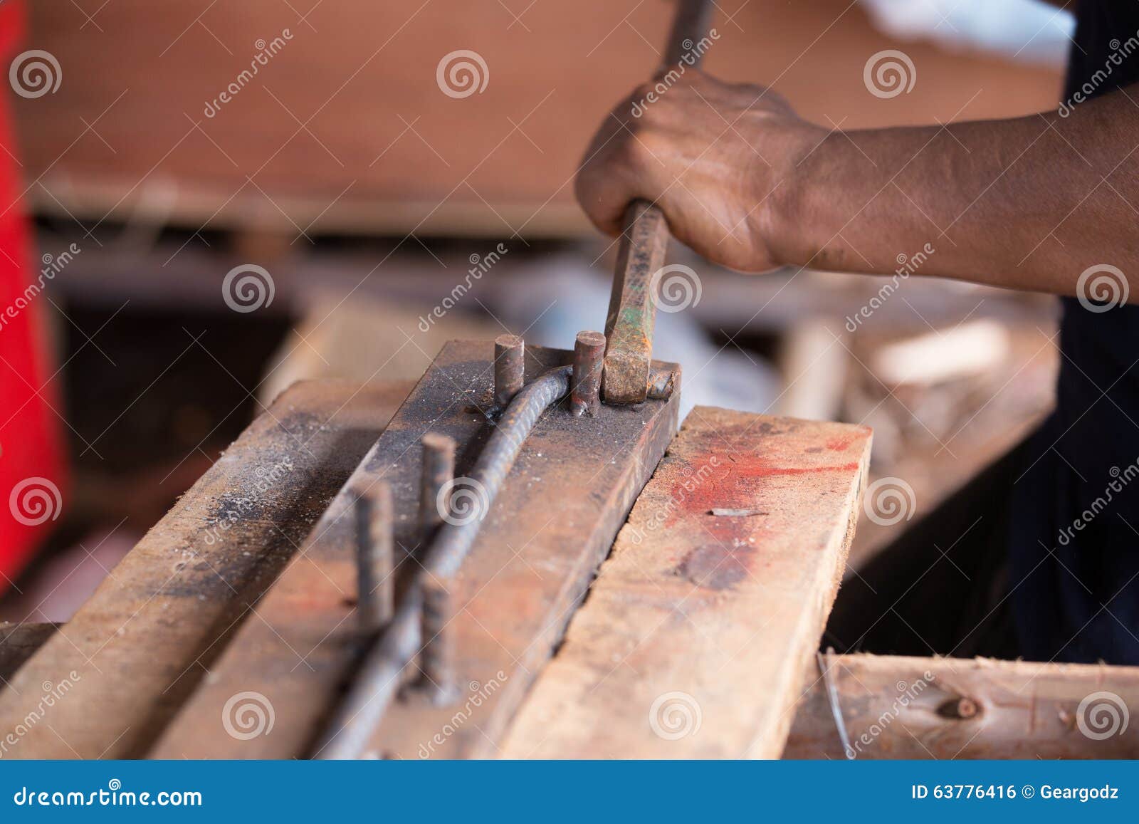 Worker Bending Steel for Construction Job Stock Photo - Image of ...