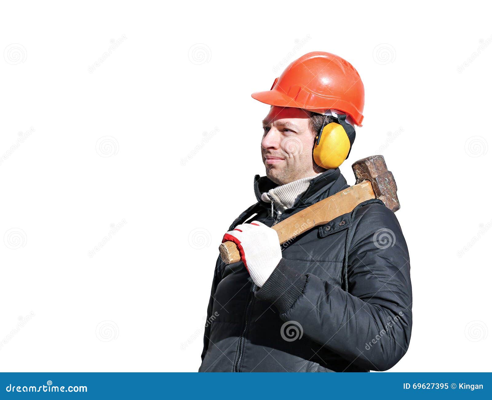 Worker with Big Sledge Hammer on the Shoulder Isolated Stock Image ...