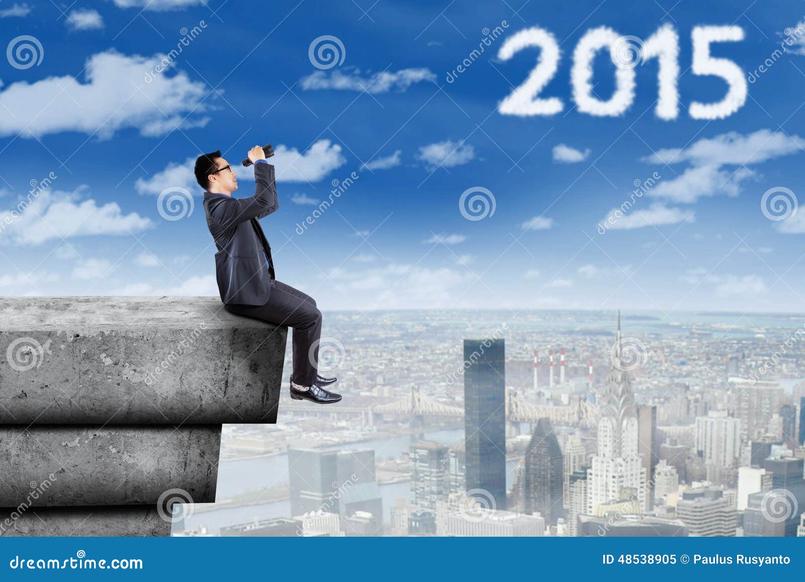 Worker with Binoculars Looking at Numbers 2015 Stock Image - Image of ...