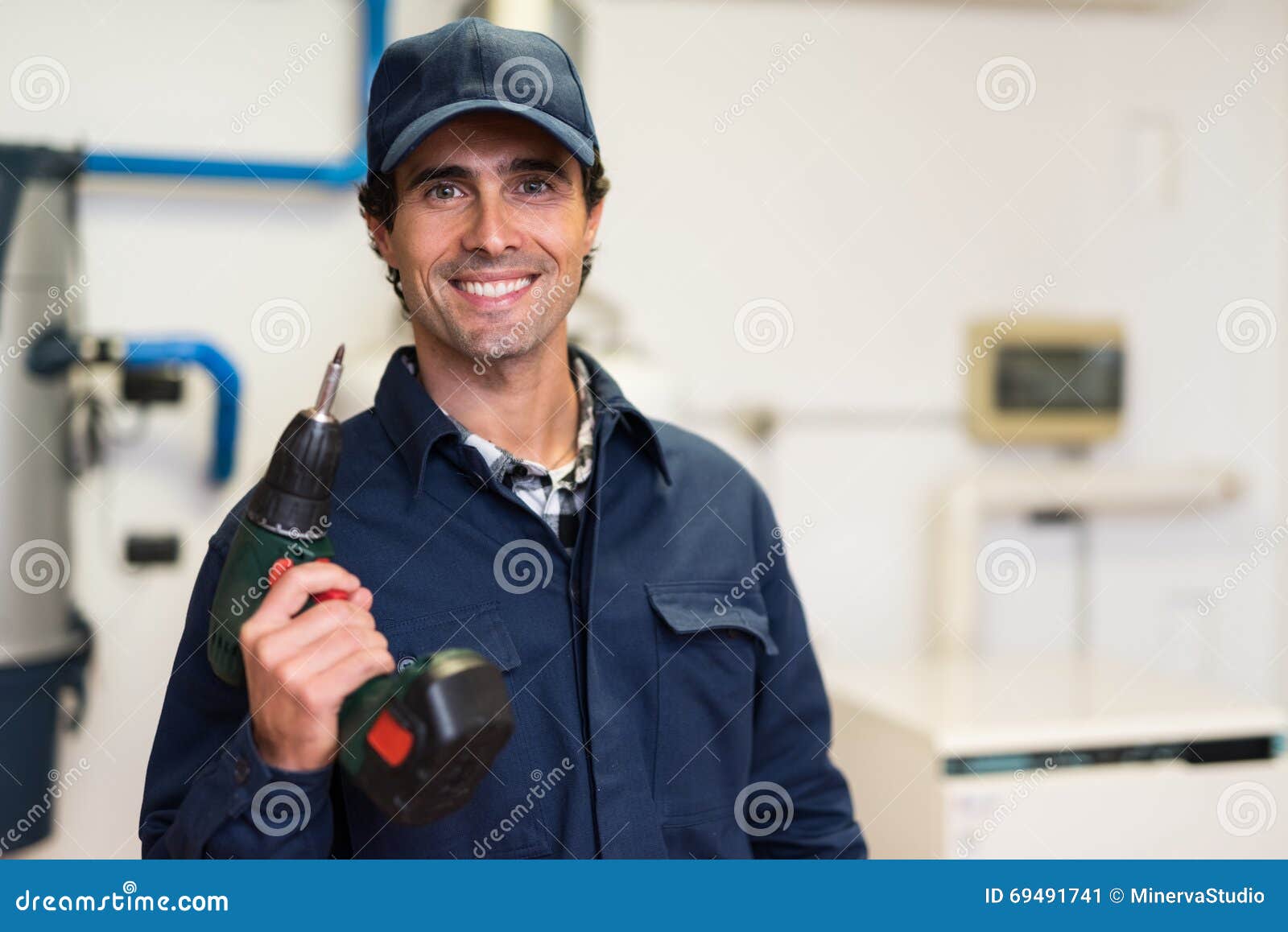 Worker Blowing on a Screwer Stock Image - Image of plumbing, builder ...
