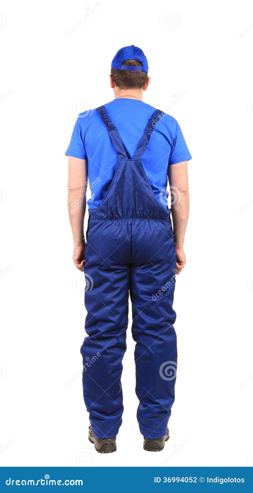 Worker in Blue Overalls. Back View Stock Photo - Image of industrial ...