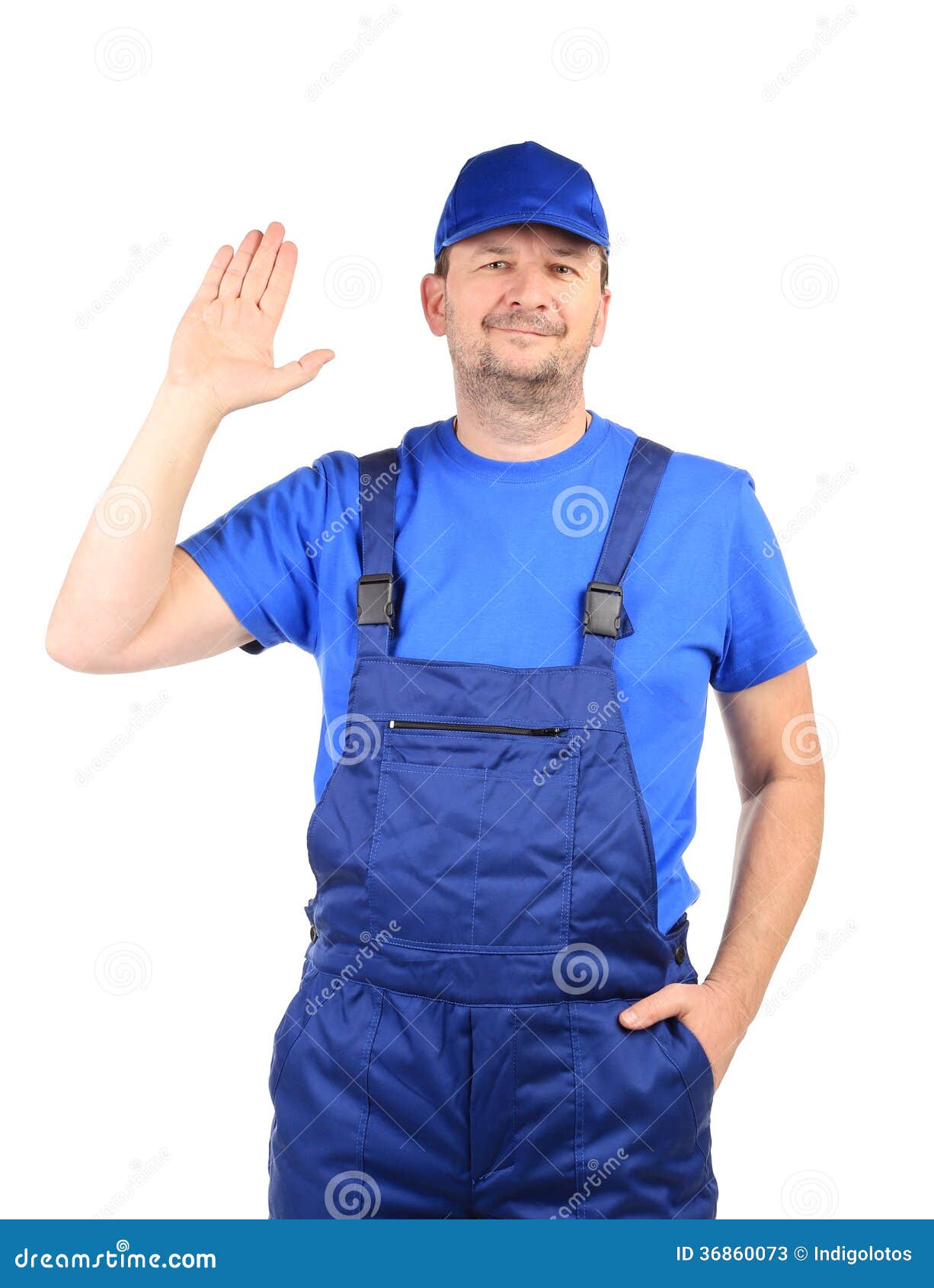 Worker in blue overalls. stock image. Image of professional - 36860073