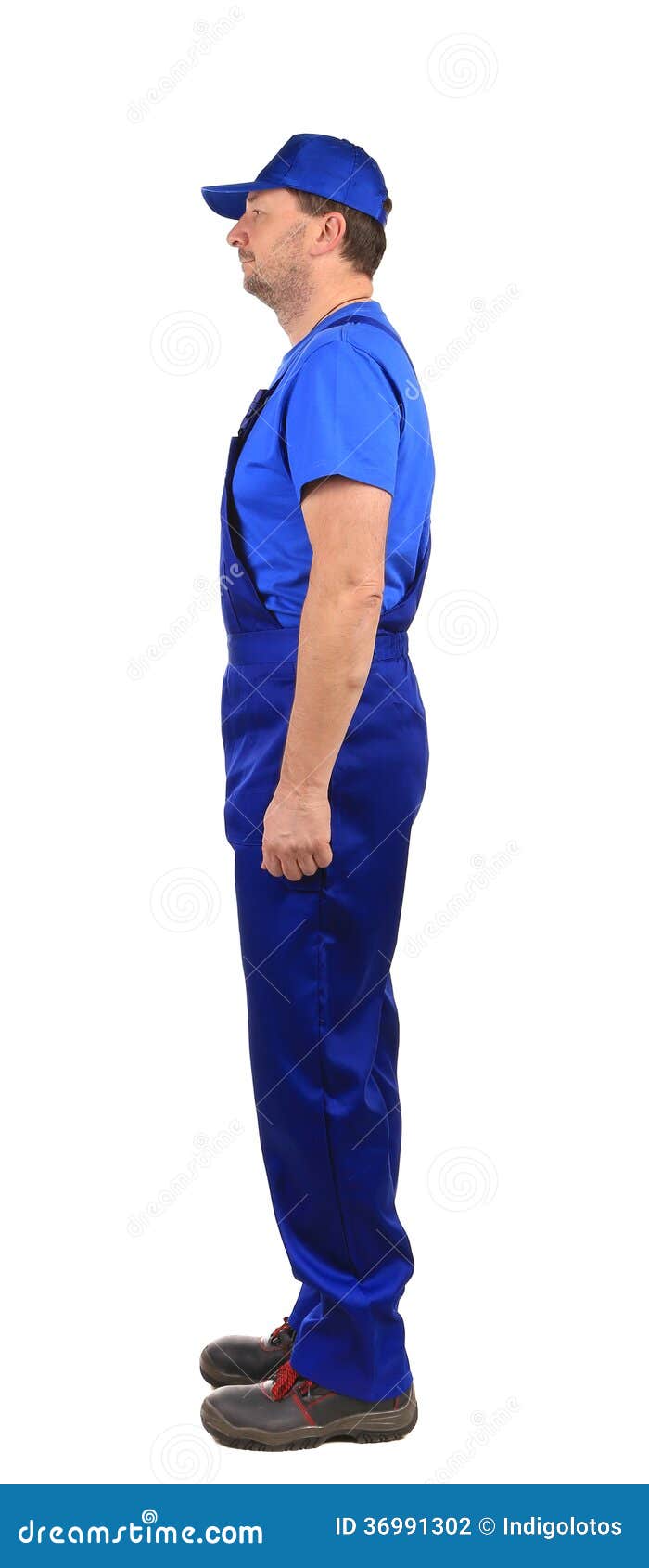 Worker in blue overalls. stock photo. Image of hand, blue - 36991302