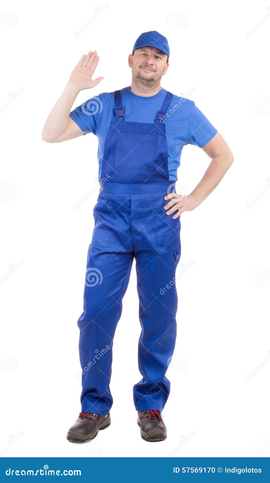 Worker in blue overalls. stock photo. Image of career - 57569170