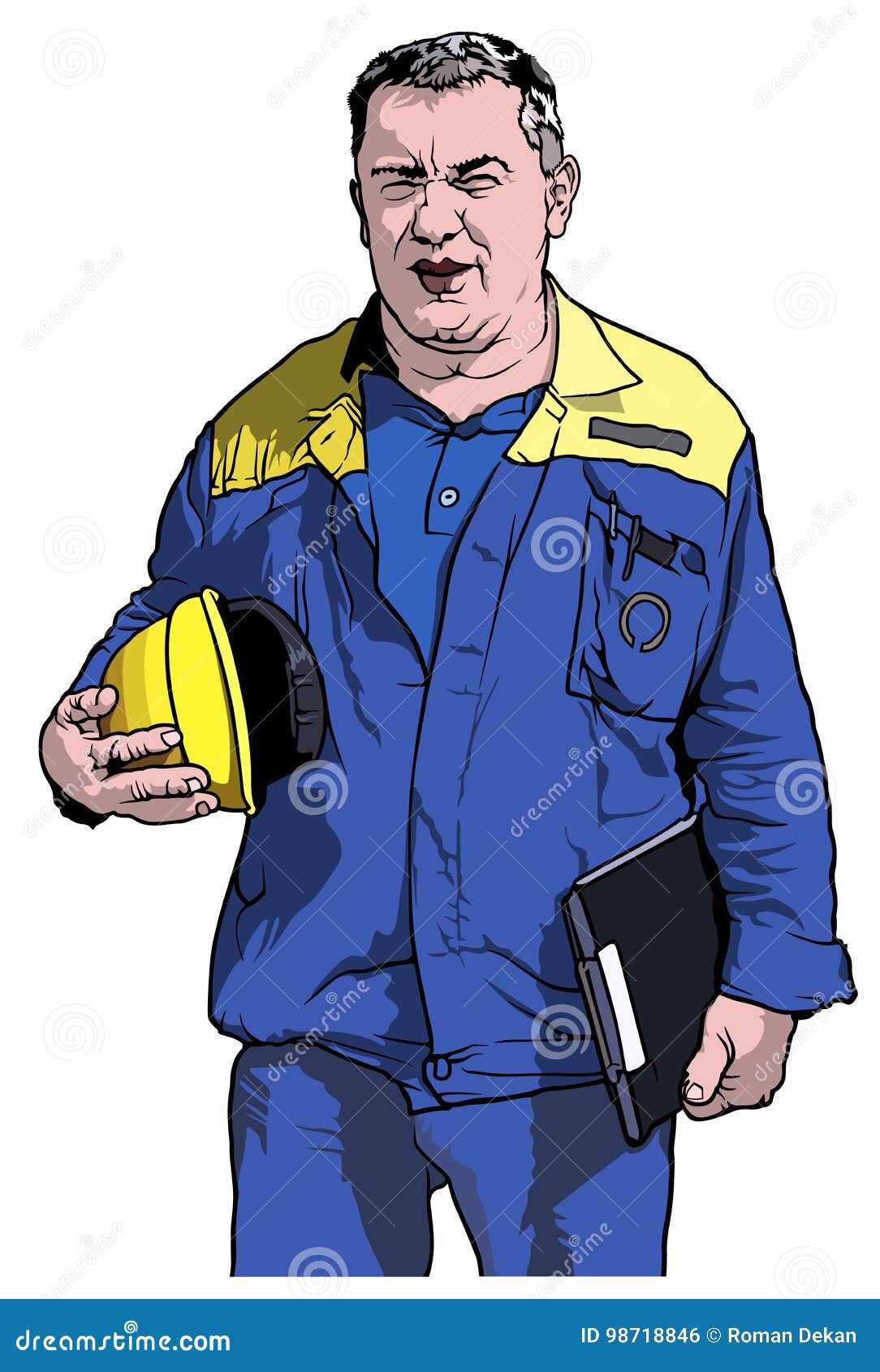 Worker in Blue Work Suit stock vector. Illustration of handyman - 98718846