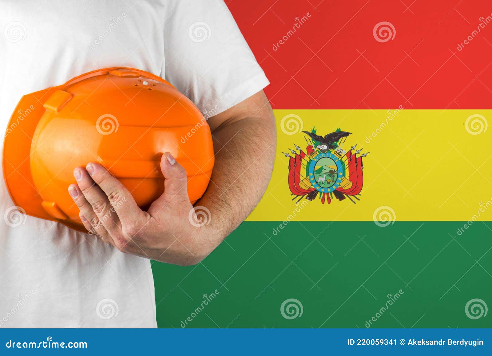 Worker with Bolivia Flag on Background for Working on Labor Day ...