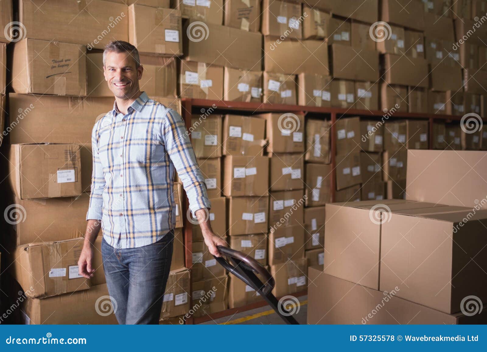 Worker with Boxes in Warehouse Stock Photo - Image of caucasian ...
